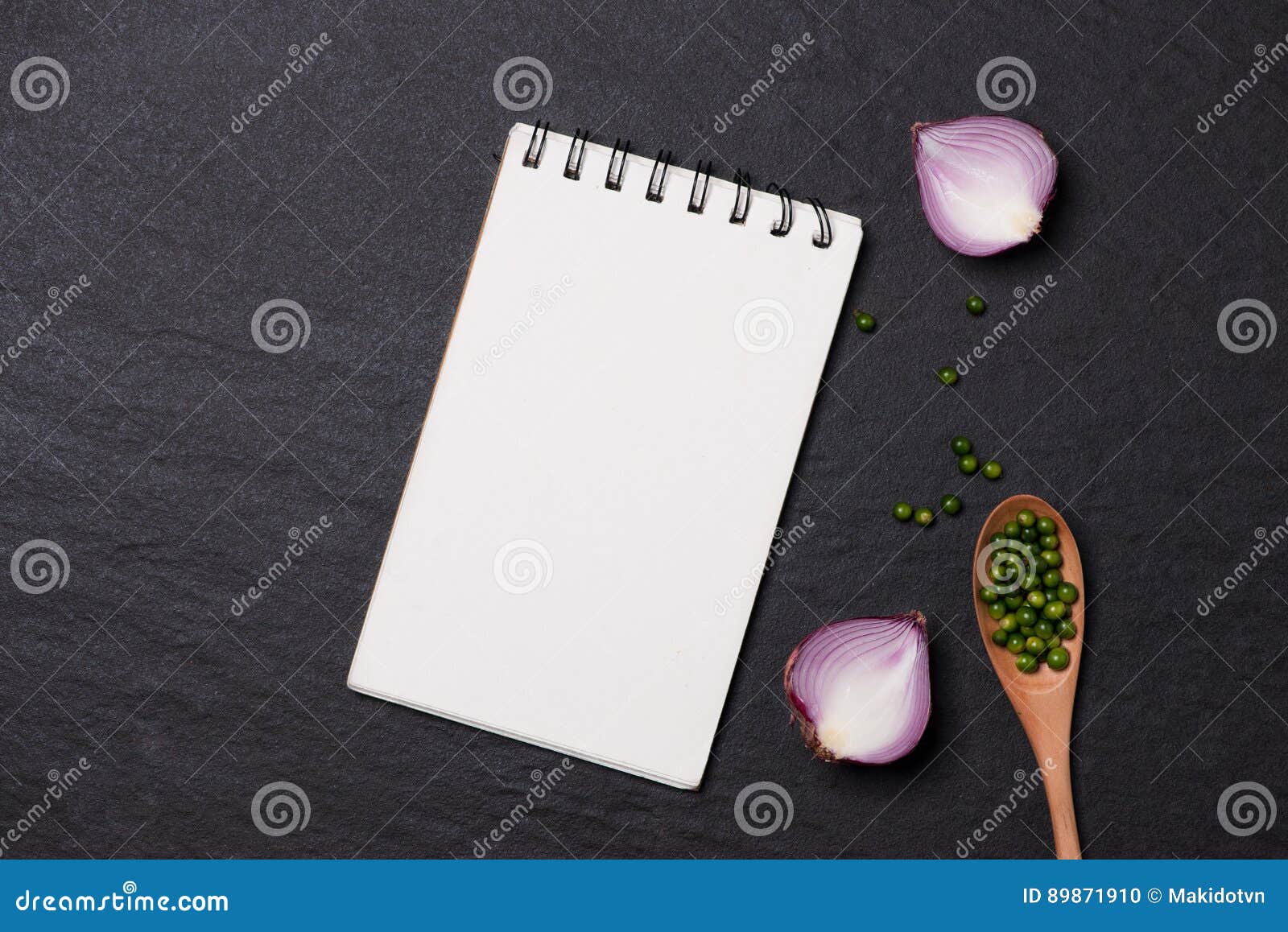 Vegetable Recipe. Open Menu Book with Fresh Herbs and Spices on Stock ...