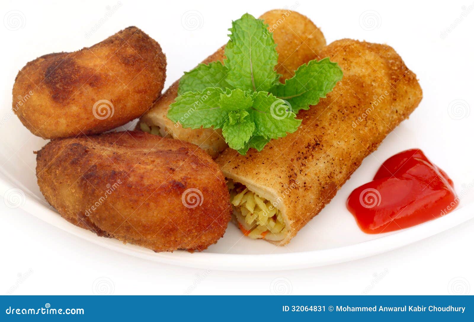 Vegetable Roll with Potato Chop and Fresh Mint Leaves Stock Image ...