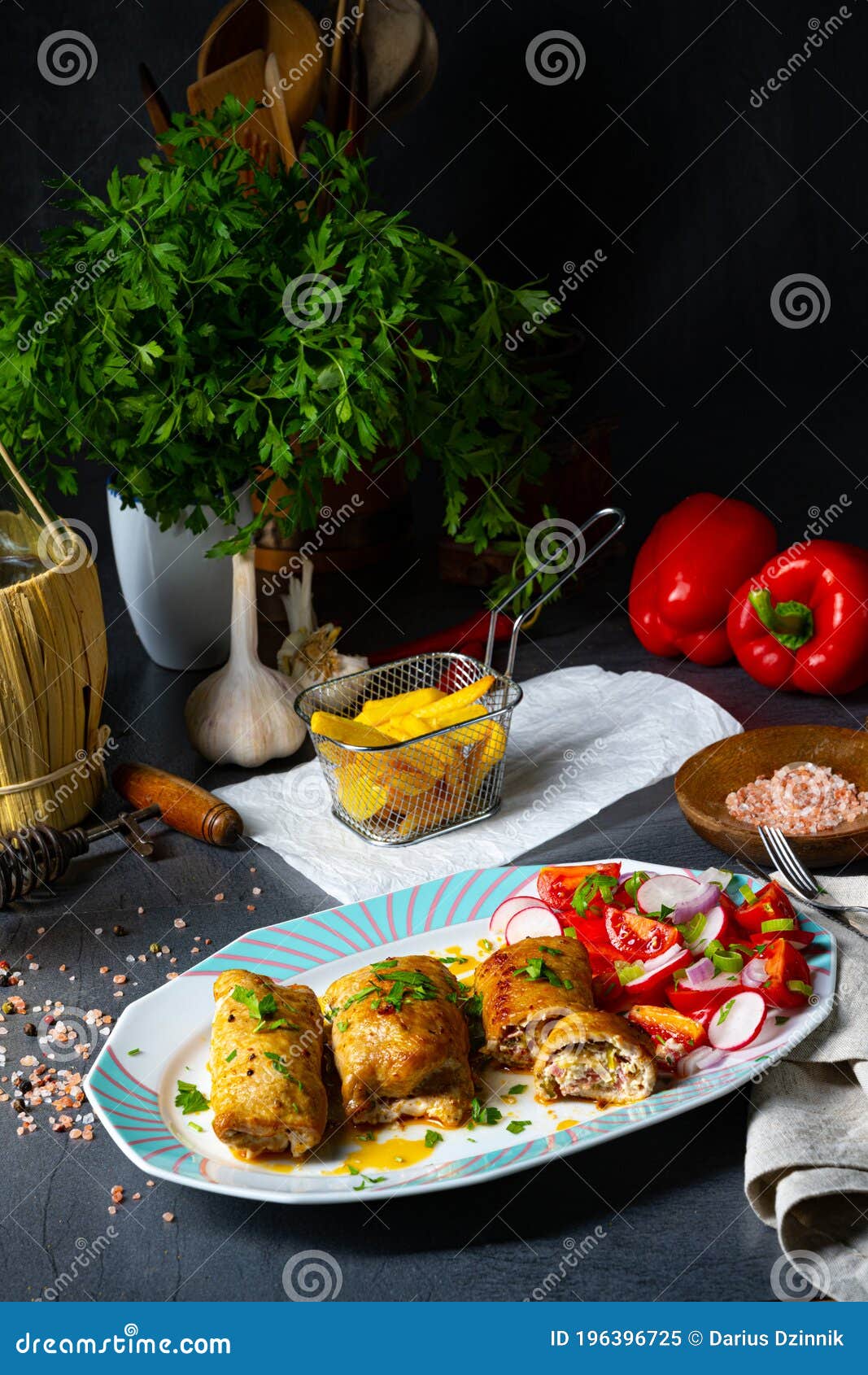 Vegetable Roulade from Roast Pork Loins with Salads Stock Image - Image ...