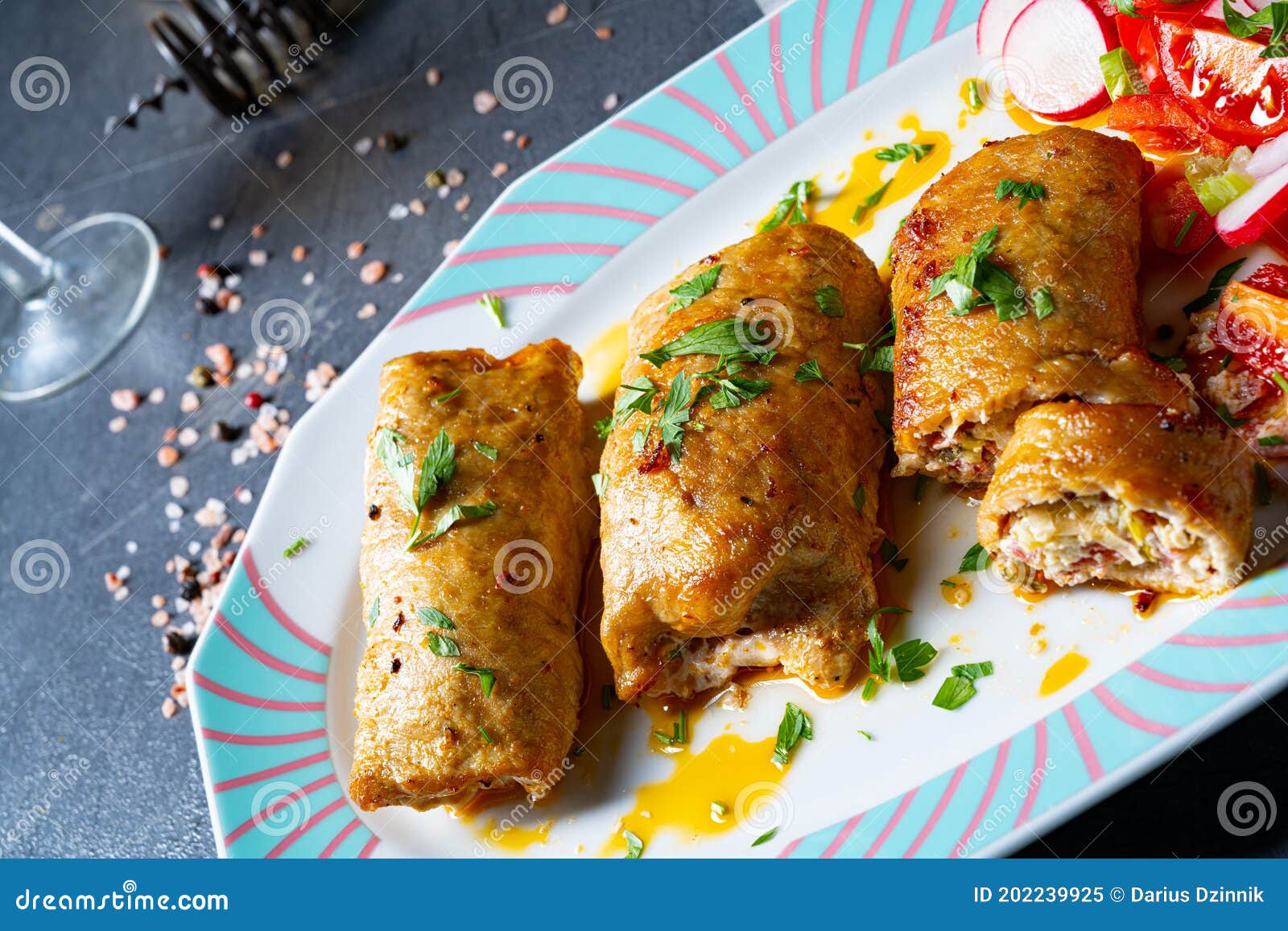 Vegetable Roulade from Roast Pork Loins with Salads Stock Image - Image ...