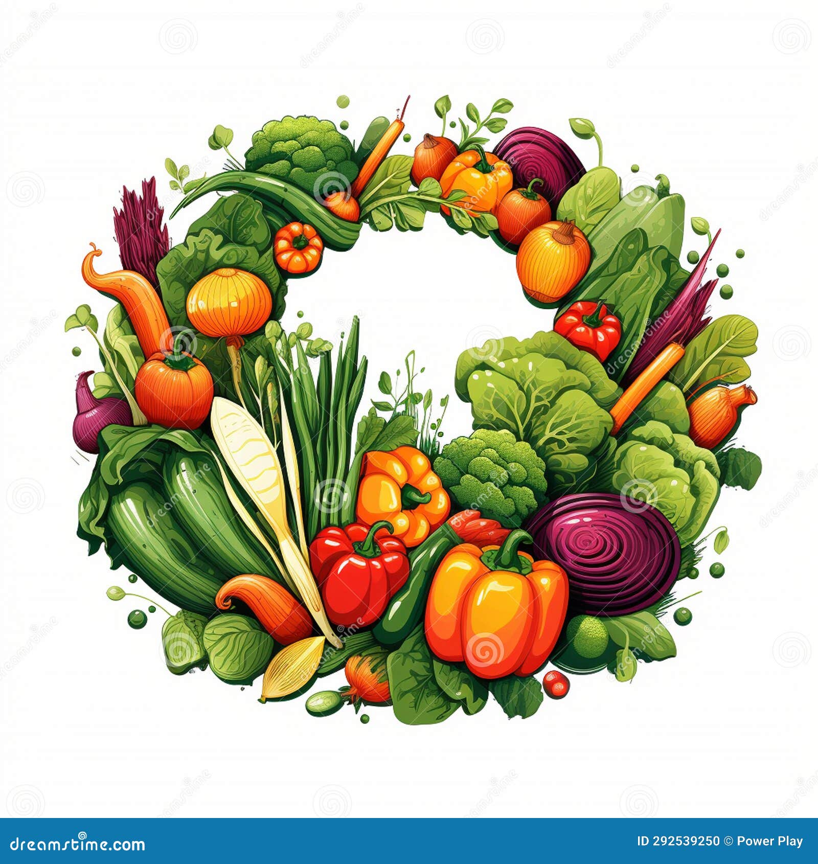 Vegetable Round Frame with Fresh Vegetables. Vector Illustration for ...