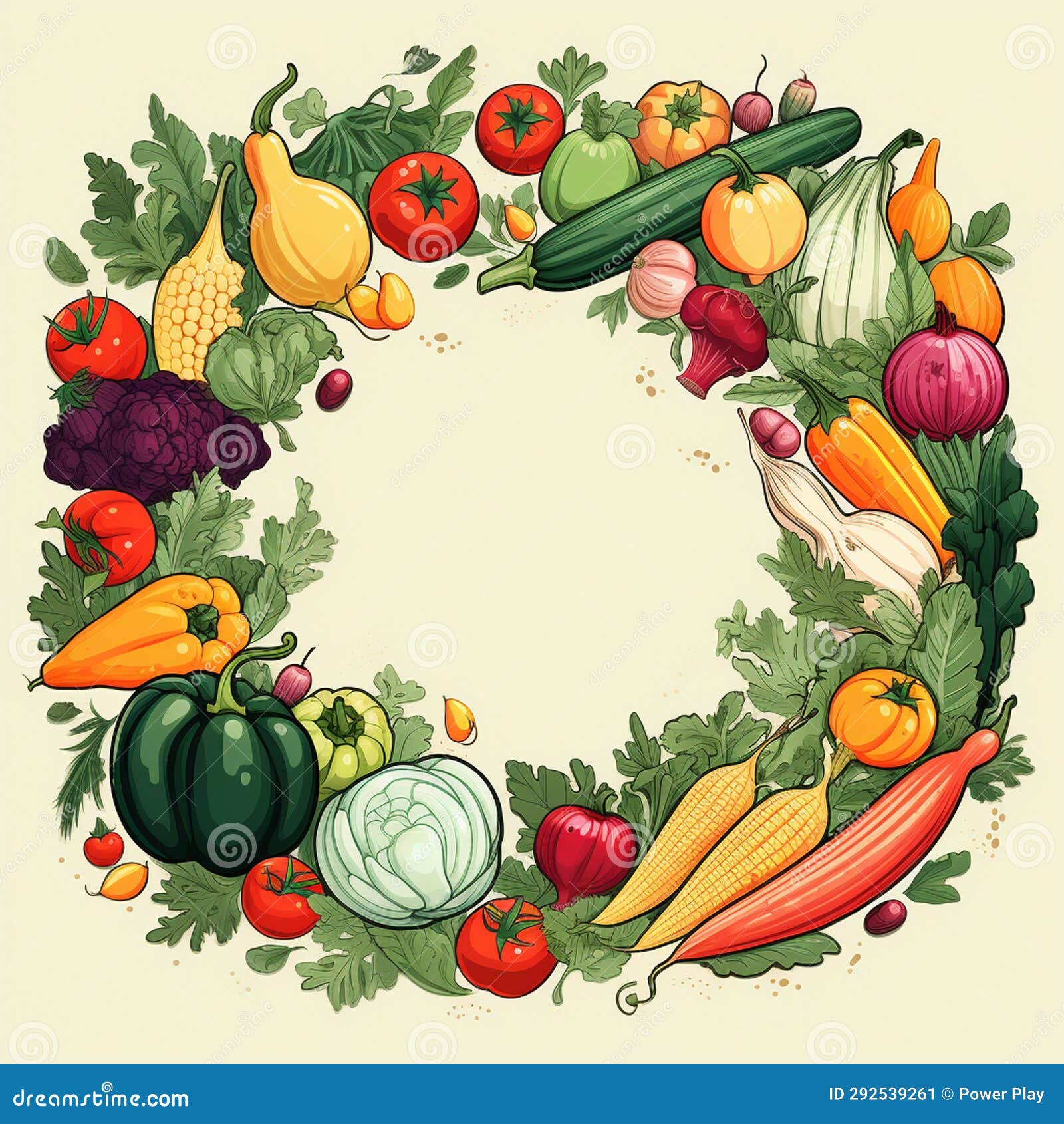 Vegetable Round Frame with Fresh Vegetables. Vector Illustration for ...