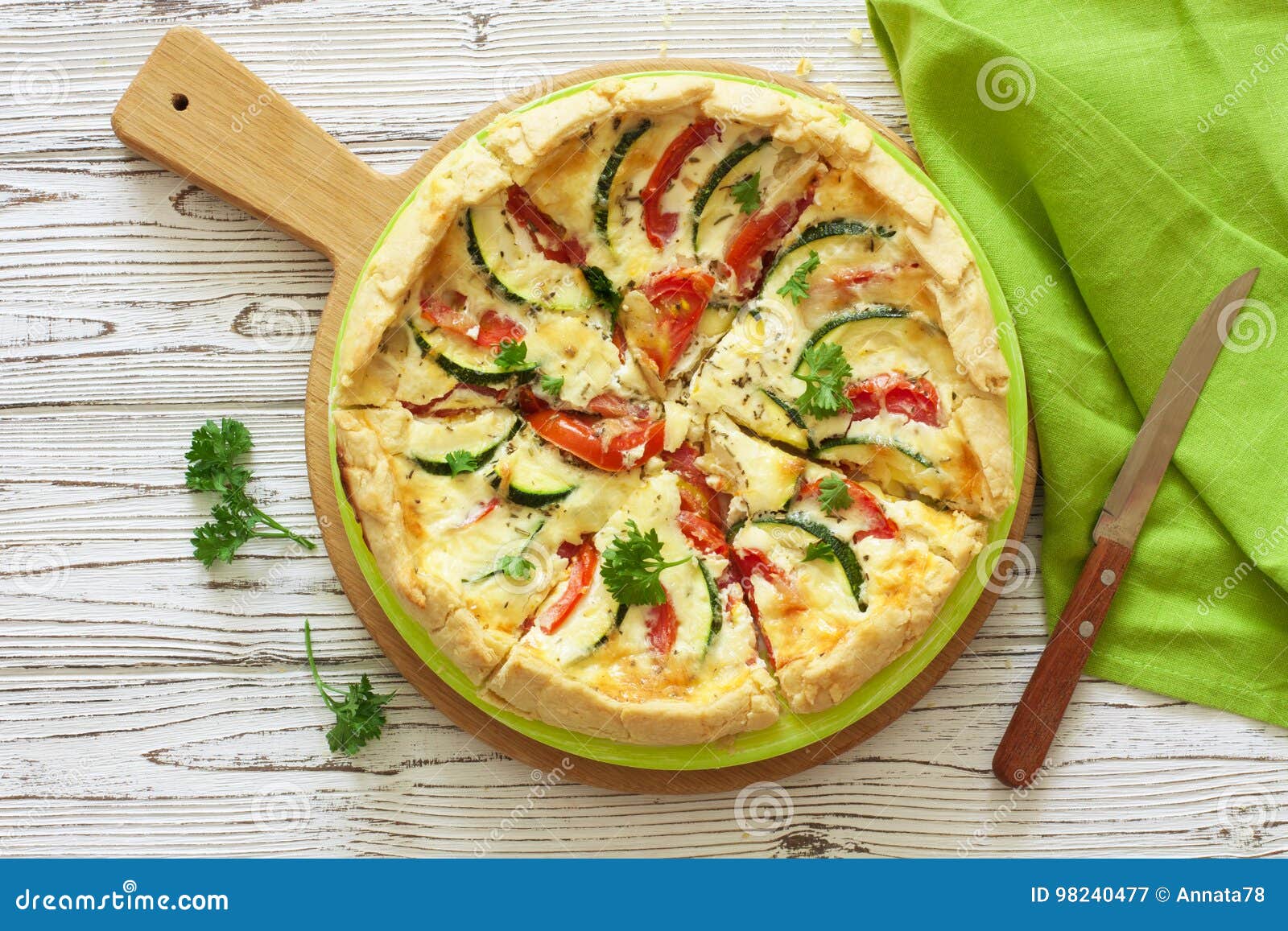 Vegetable Rustic Pie Quiche with Tomatoes, Zucchini and Soft Stock ...