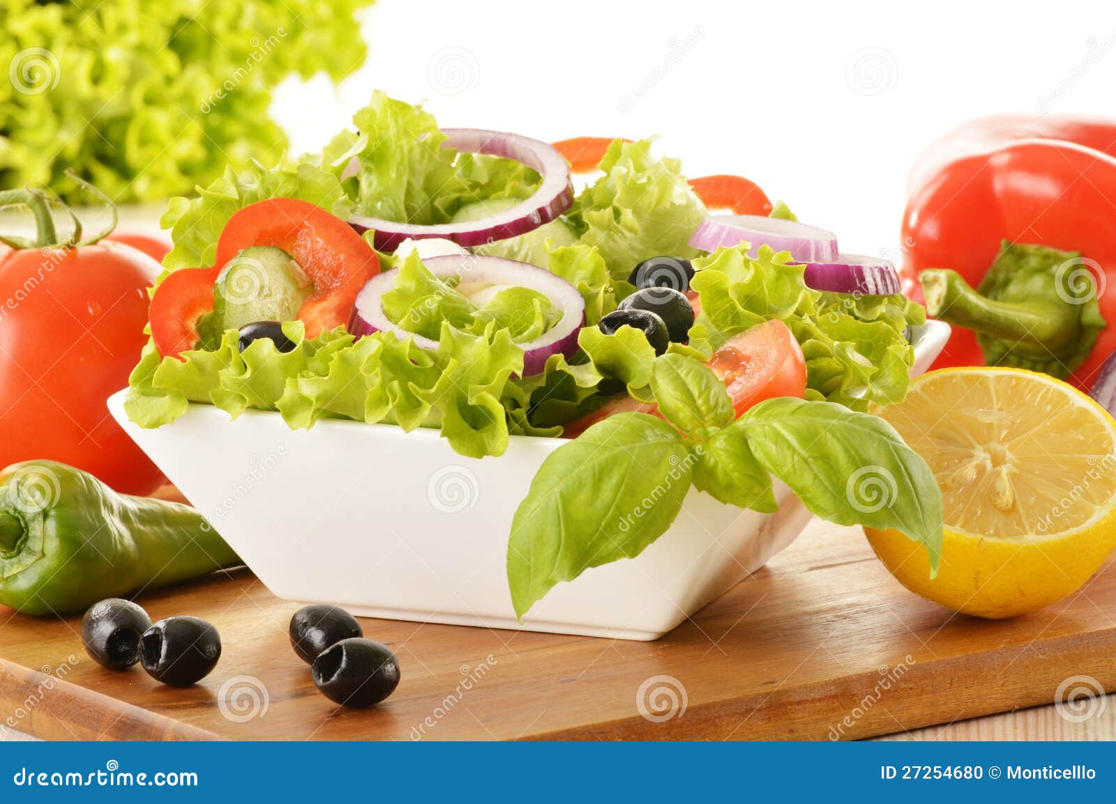 Vegetable Salad Bowl on Kitchen Table Stock Photo - Image of glass ...