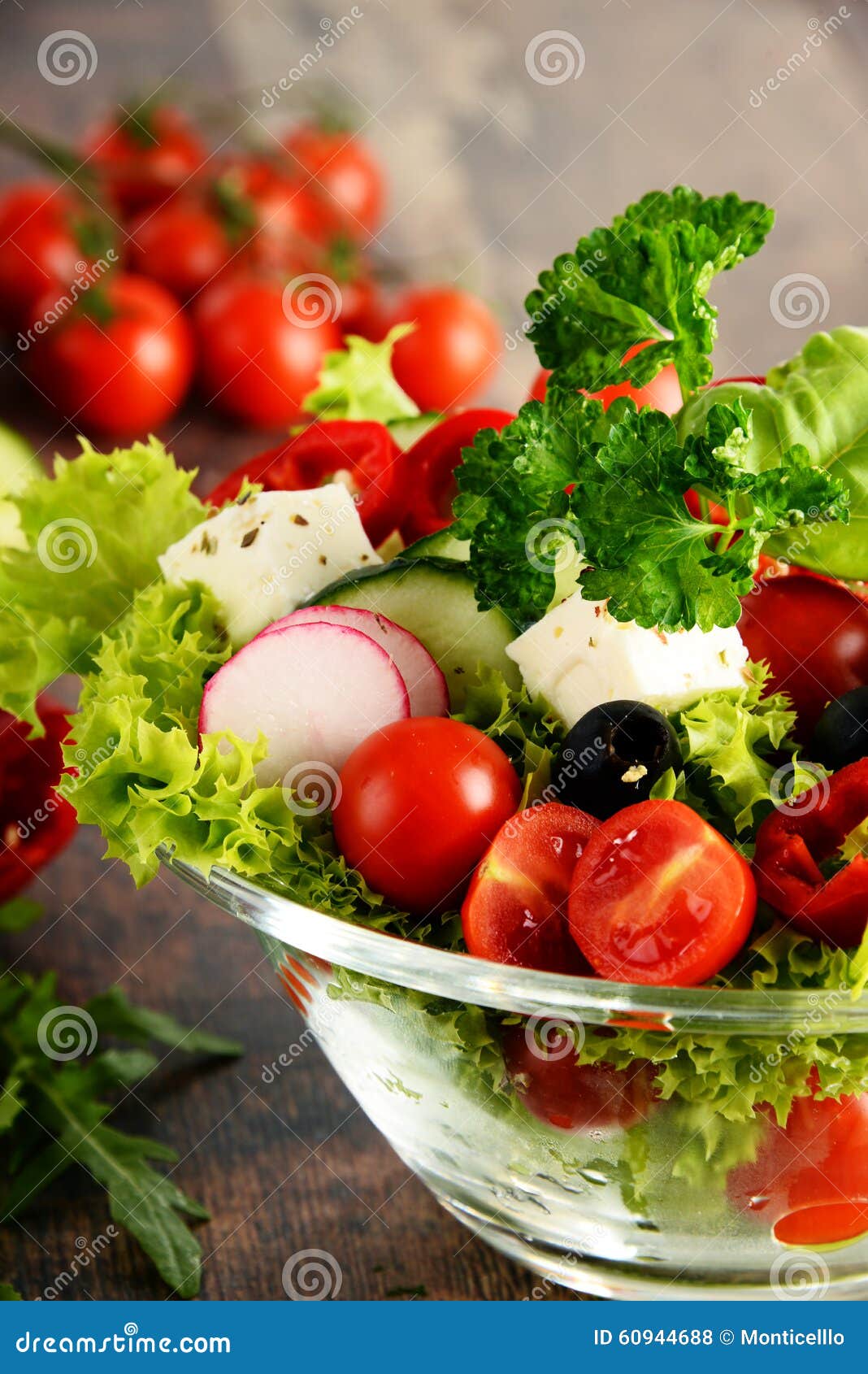 Vegetable Salad Bowl on Kitchen Table. Balanced Diet Stock Photo ...