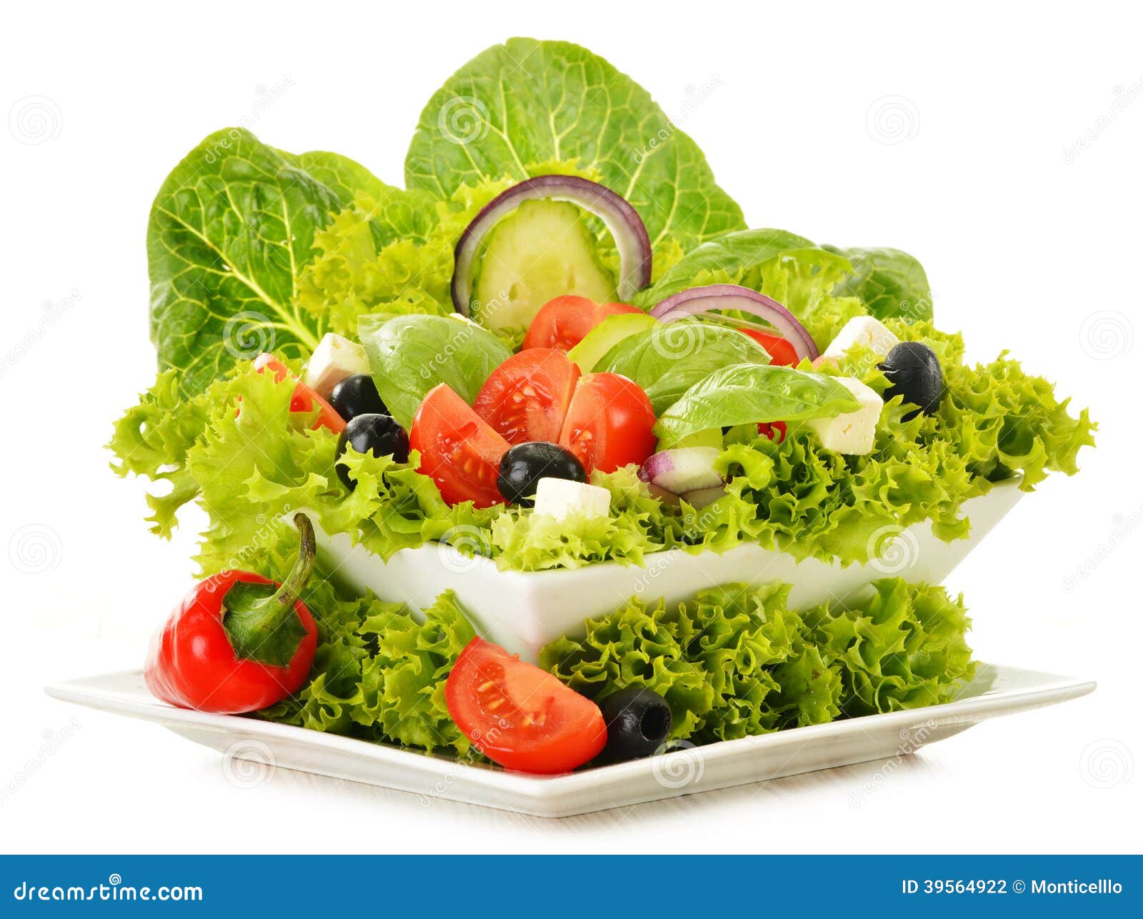 Vegetable Salad Bowl on White Stock Photo - Image of basil, ingredient ...