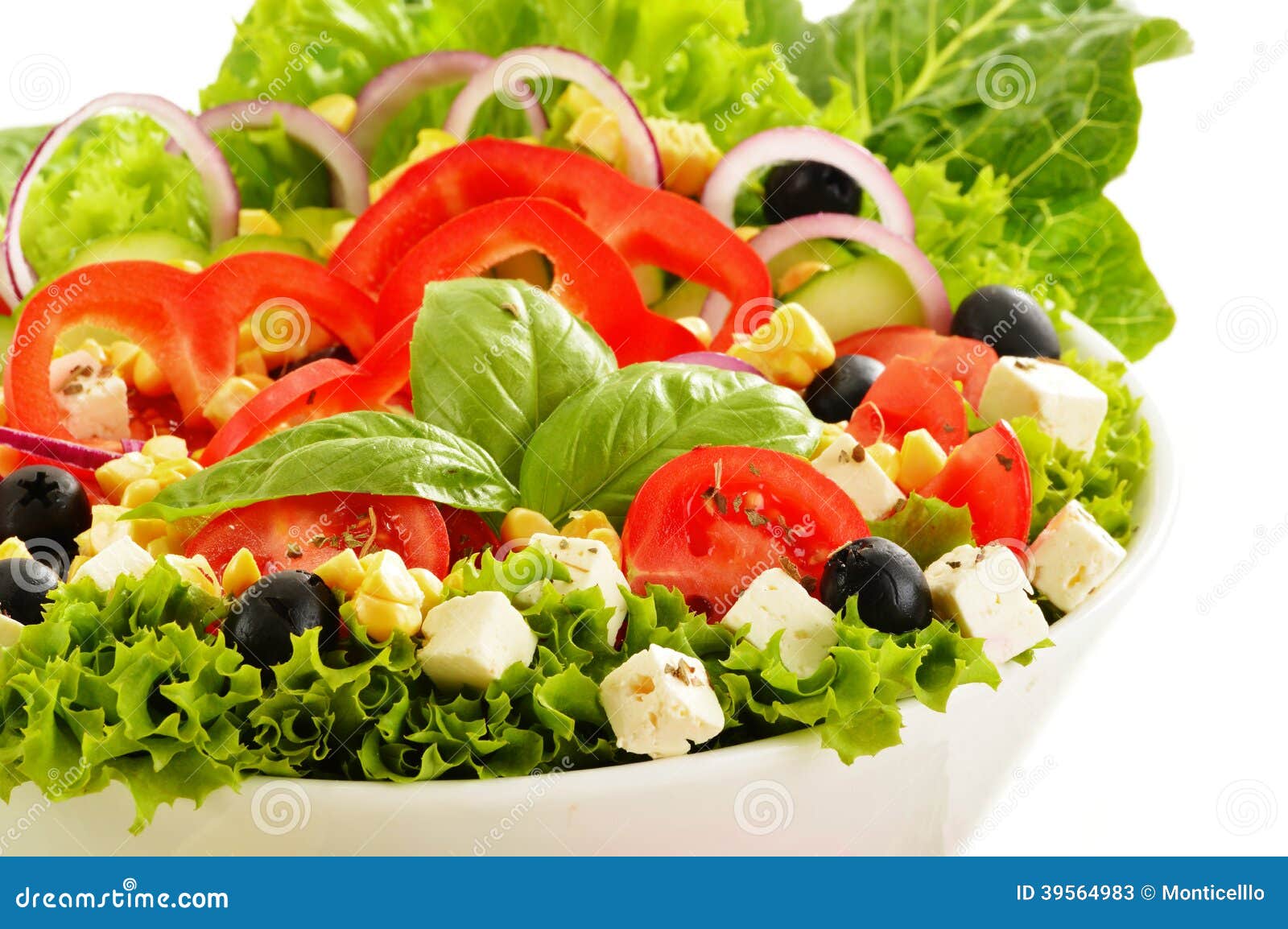 Vegetable Salad Bowl on White Stock Image - Image of cucumber, garnish ...