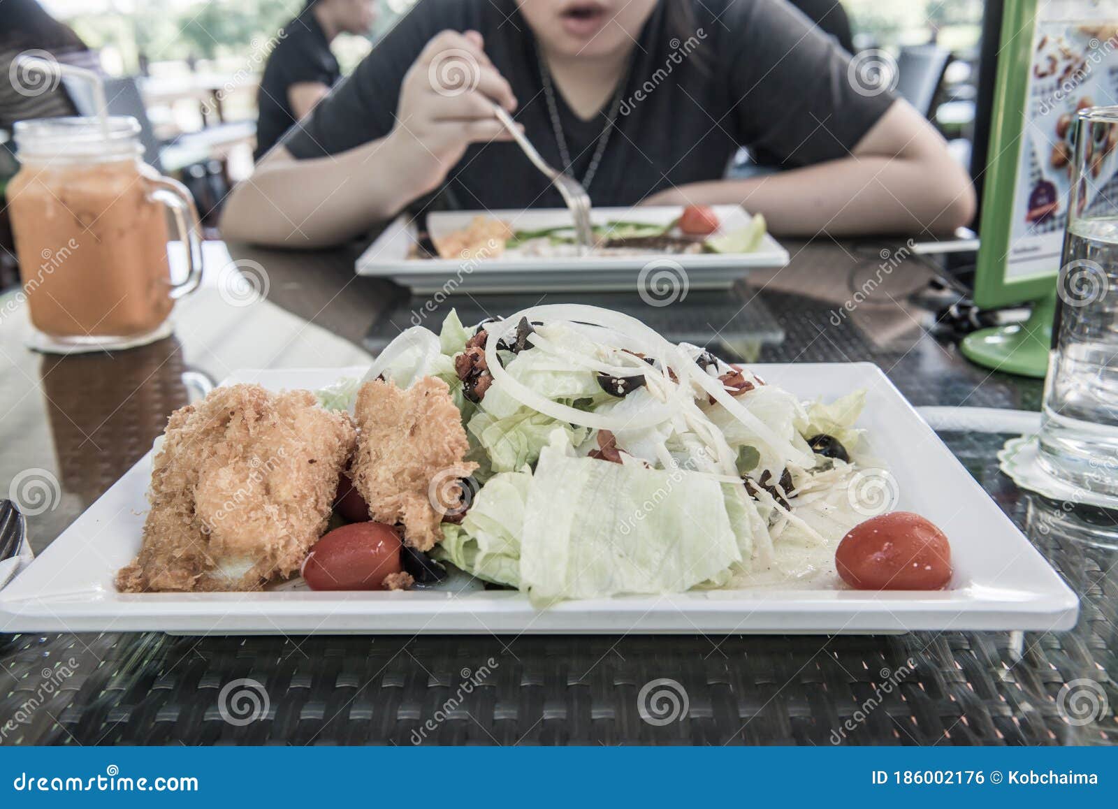 Vegetable Salad with Breaded Fried Fish Stock Photo - Image of diet ...
