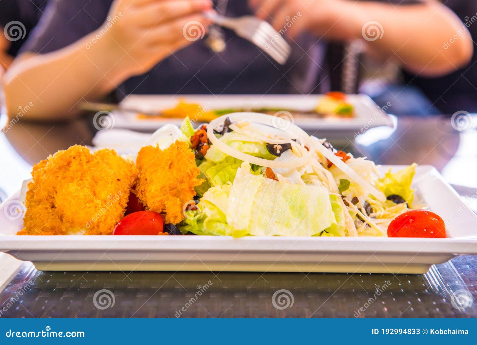Vegetable Salad with Breaded Fried Fish Stock Image - Image of diet ...