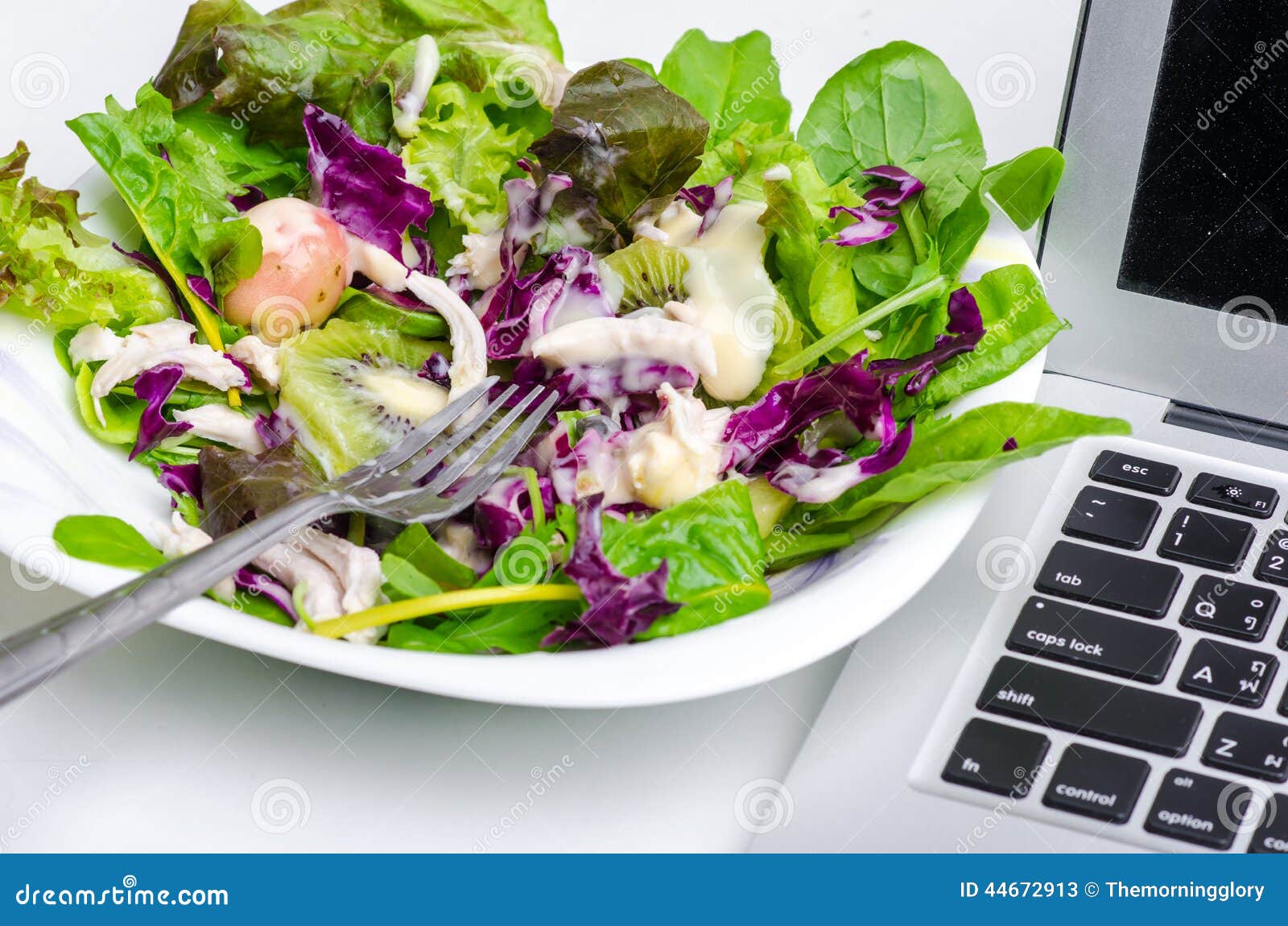 Vegetable Salad with Laptop on White Stock Image - Image of business ...