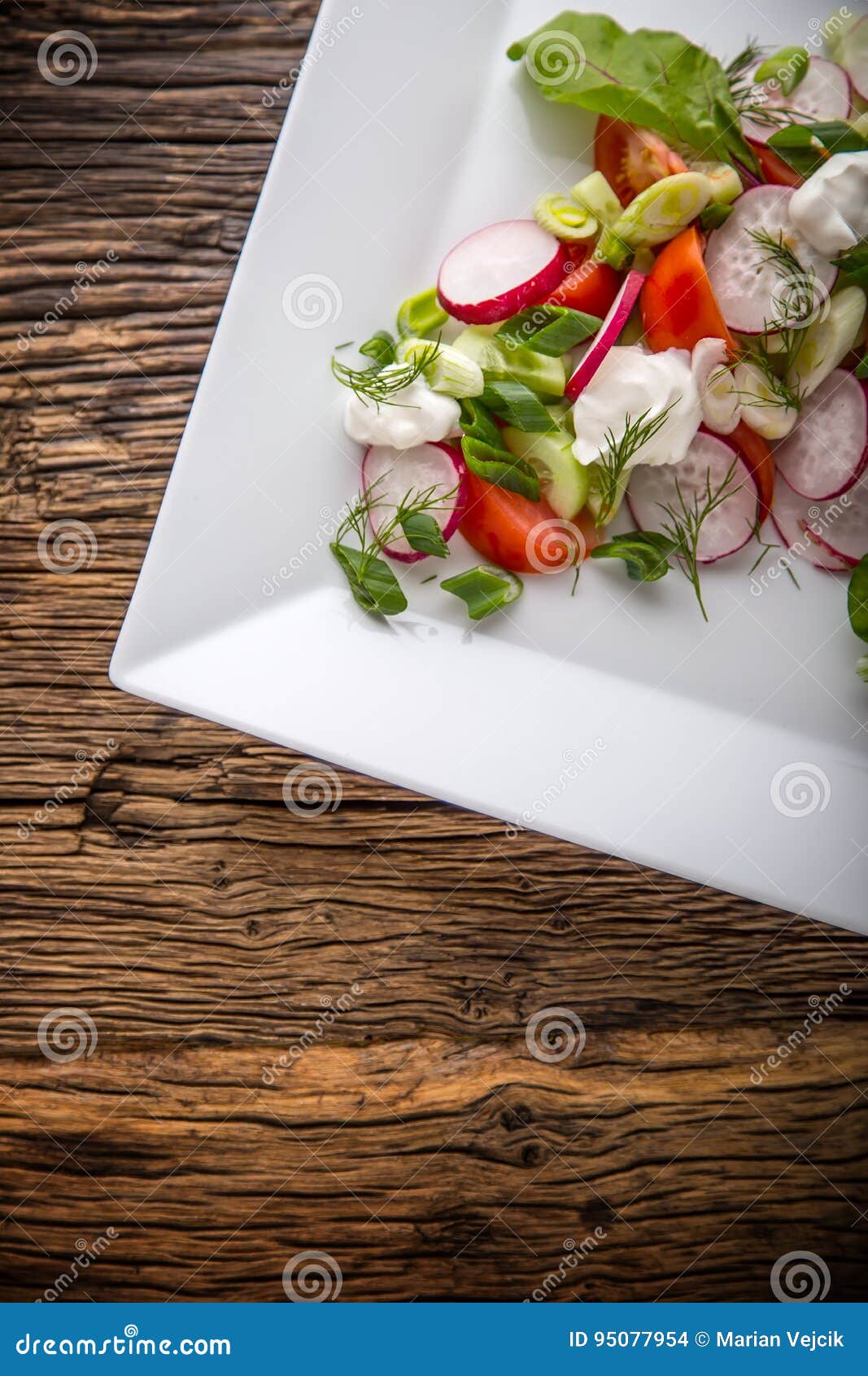 Vegetable Salad. Plate of Salad with Vegetables on Rustic Oak Table ...