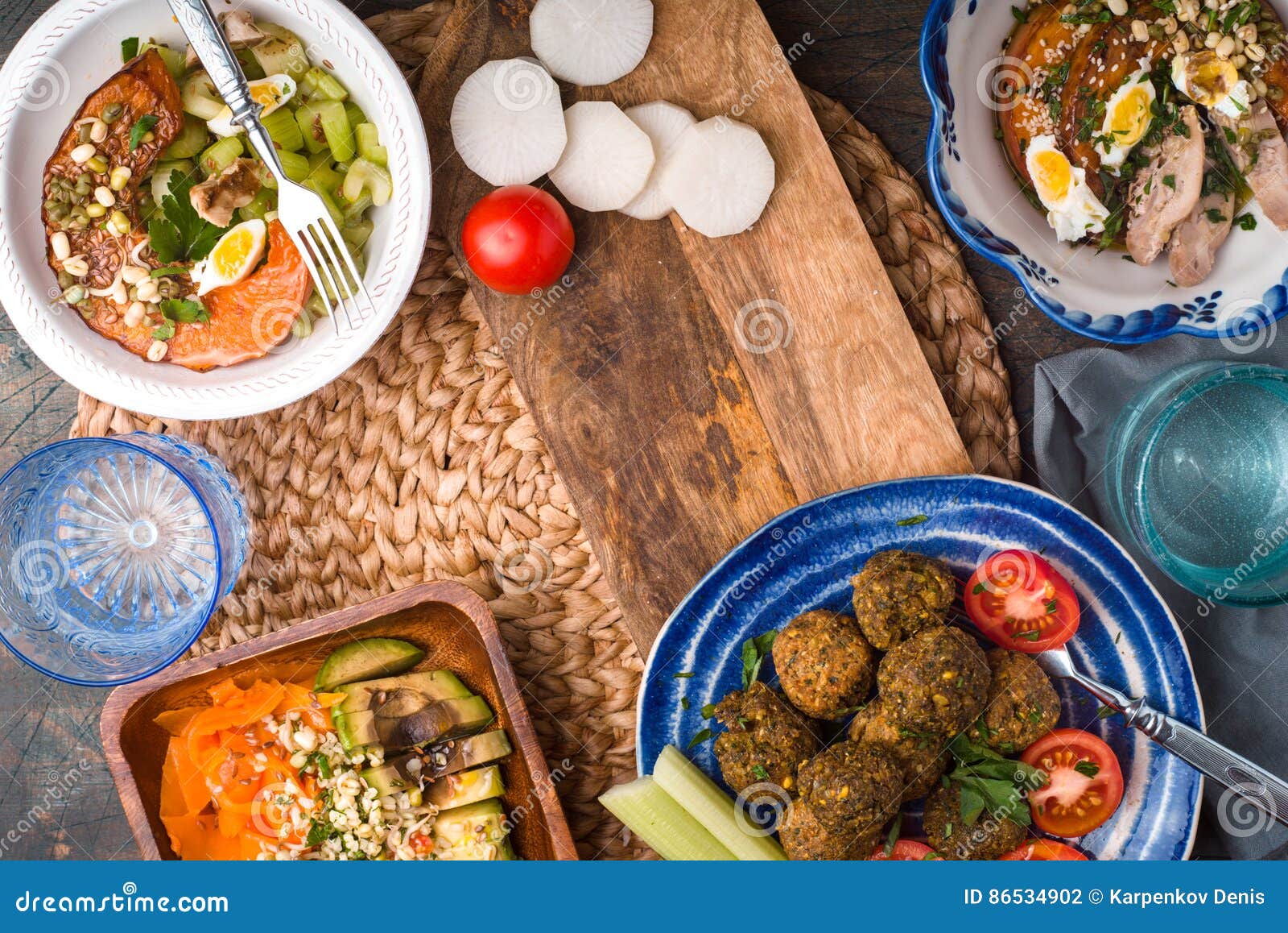 Vegetable Salads, Falafel on the Table Stock Photo - Image of chia ...