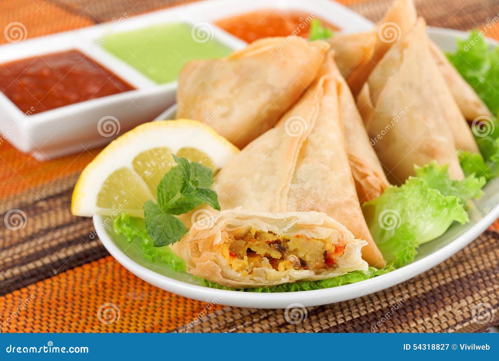 Vegetable Samosa Fried Flaky Pastry On Table Royalty-Free Stock ...