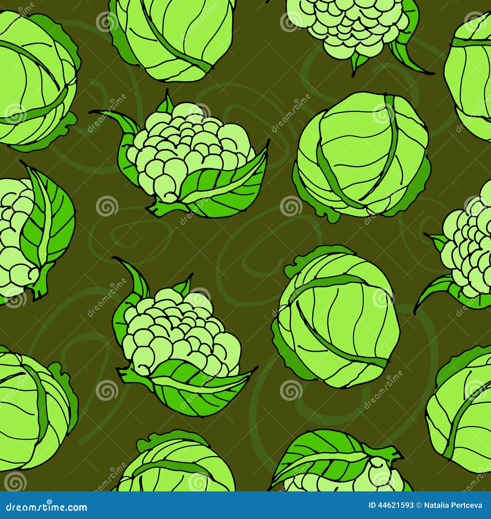 Vegetable Seamless with Cabbage and Cauliflower Pattern. Stock ...