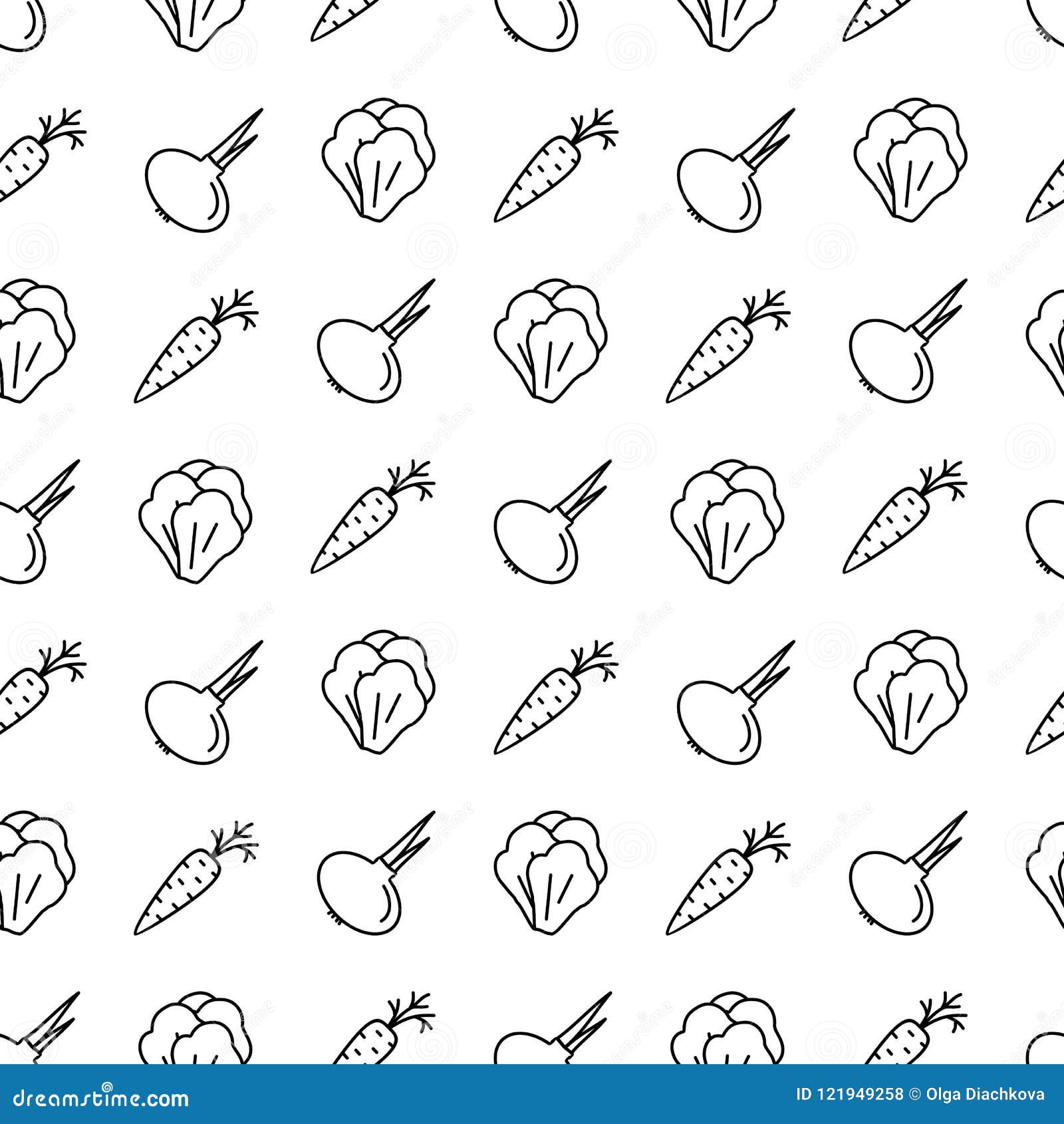 Vegetable Seamless Pattern Line Style on White Background Stock Vector ...