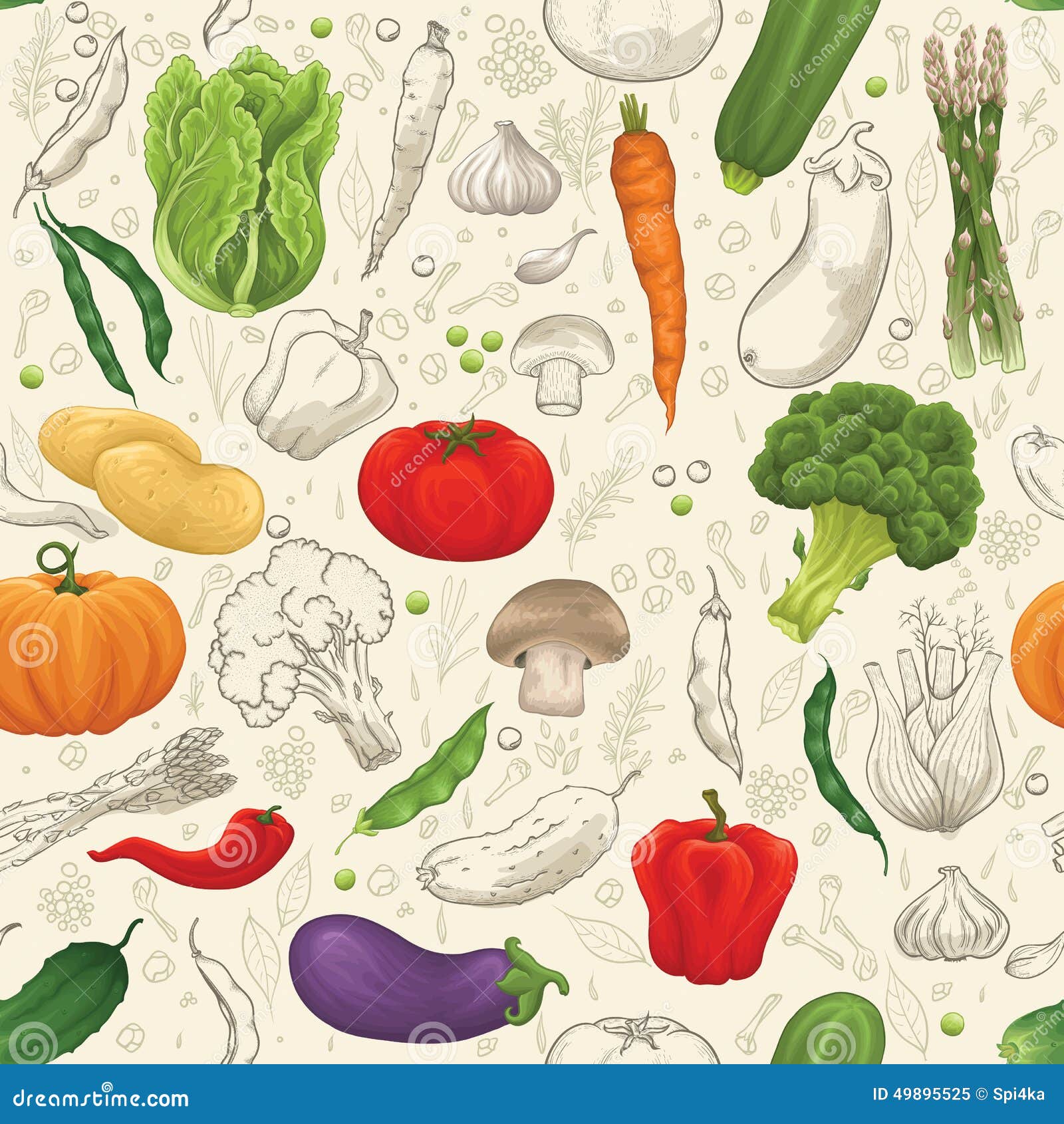 Vegetable seamless pattern stock vector. Illustration of design - 49895525