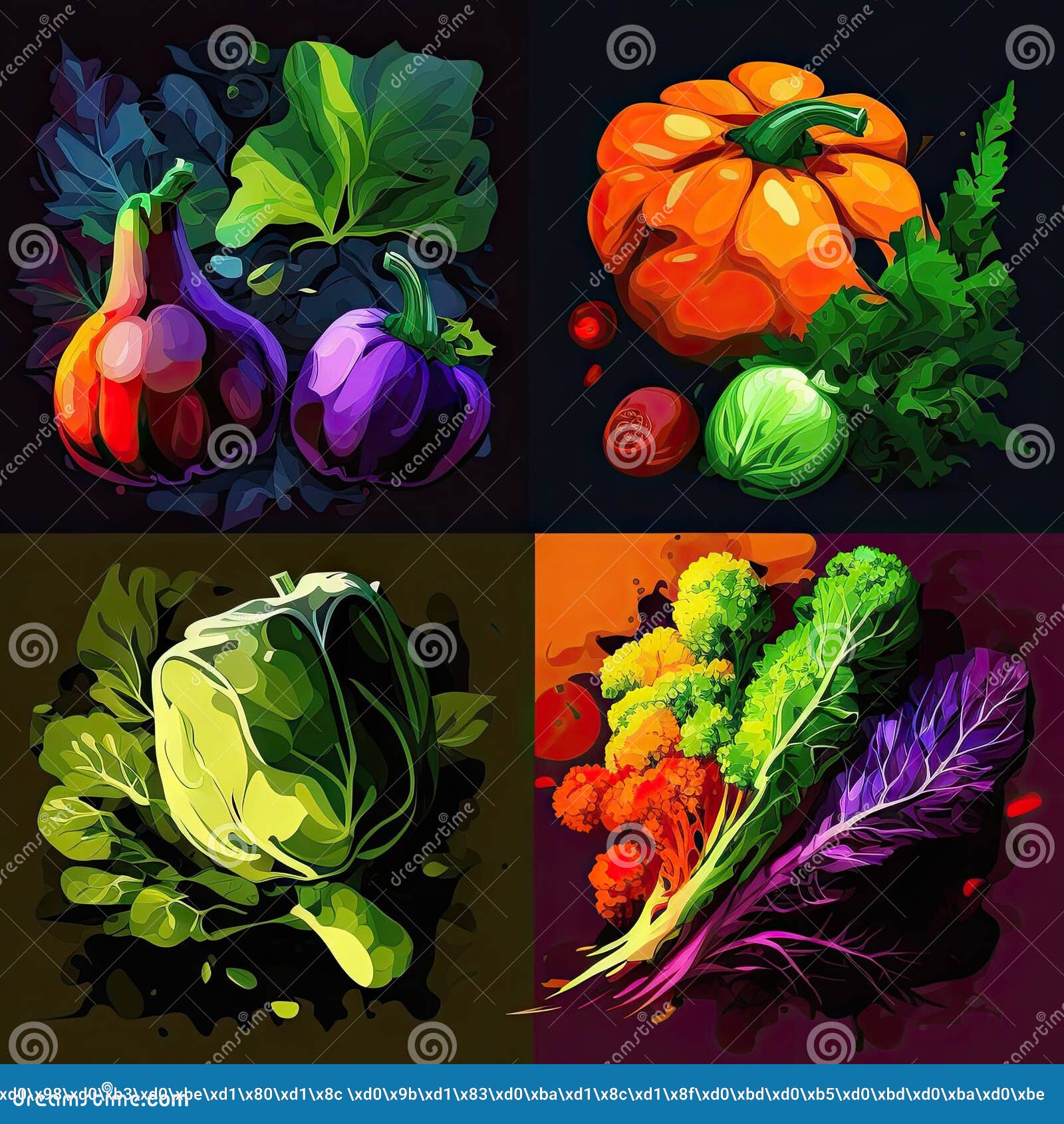 Vegetable Set Abstract Paint Watercolor on a Black Background. Ai ...
