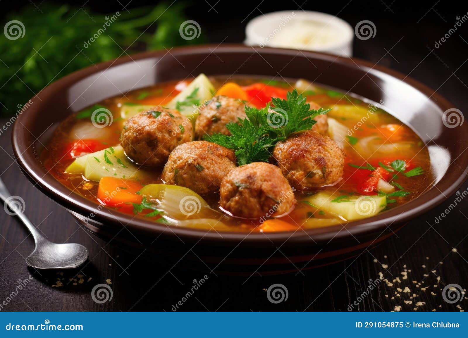 Vegetable Soup with Meatballs Stock Illustration - Illustration of ...