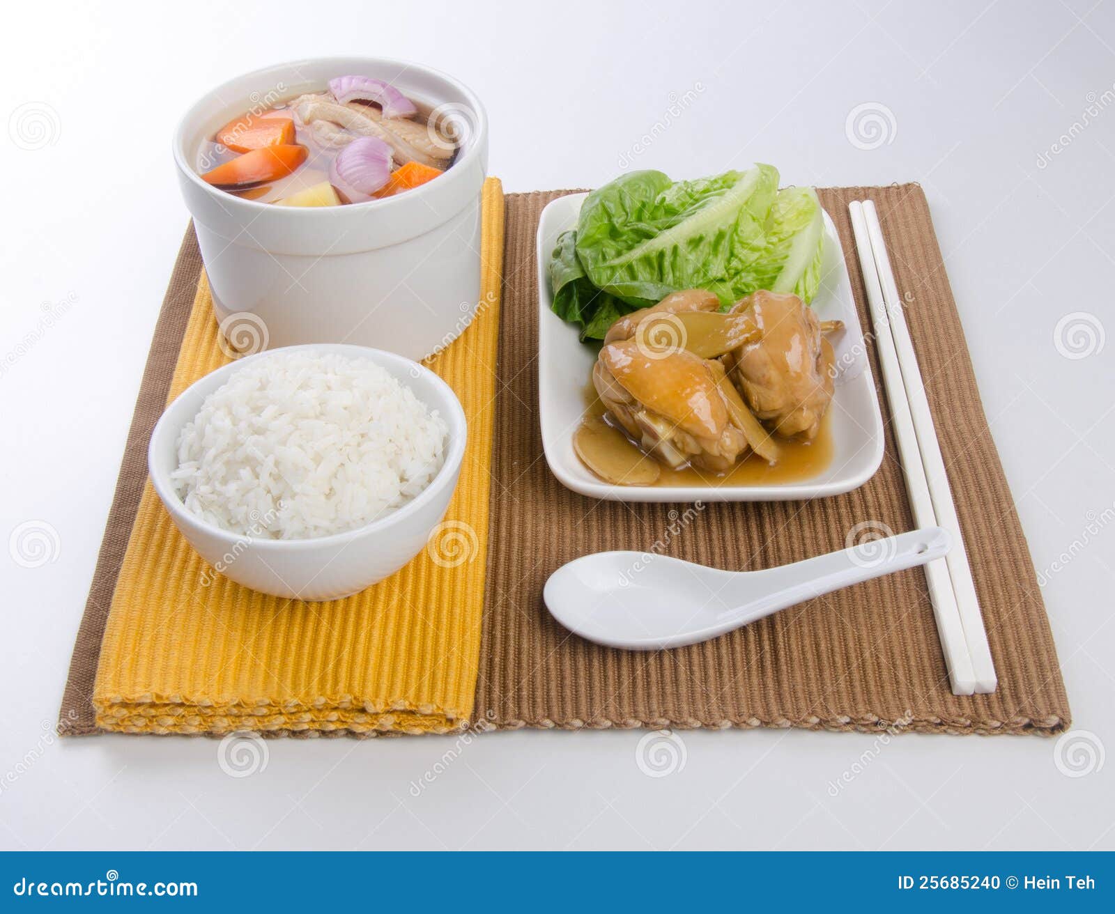 Vegetable Soup, Stew Chicken Ang White Rice Set Stock Photo - Image of ...