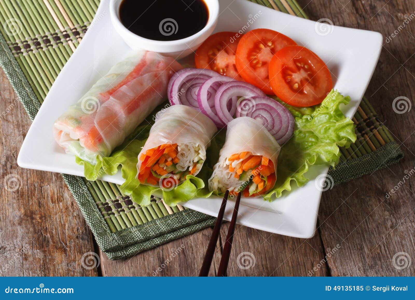 Vegetable Spring Rolls with Sauce Horizontal Top View Stock Image ...