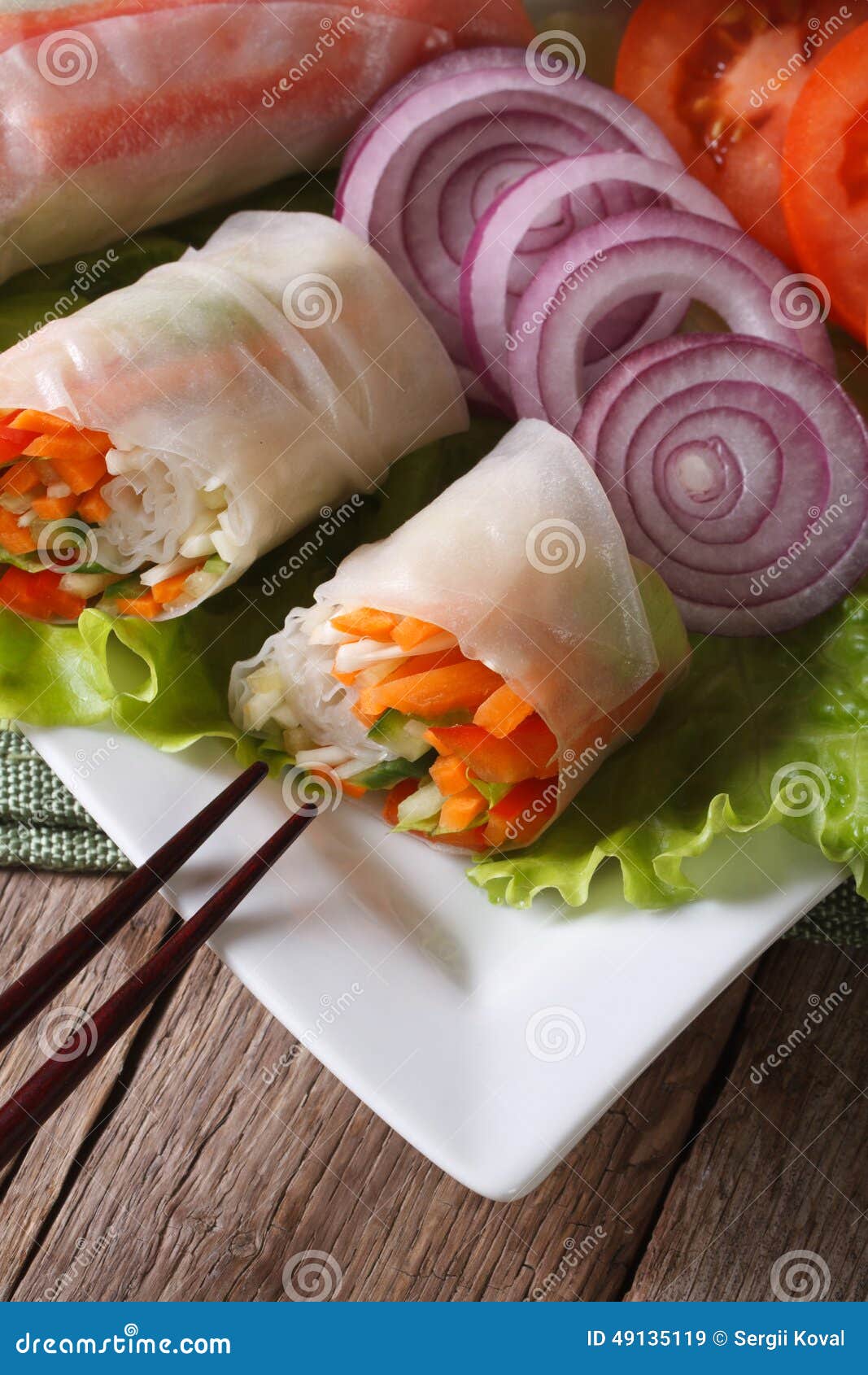 Vegetable Spring Rolls with Sauce Vertical Top View Stock Image - Image ...