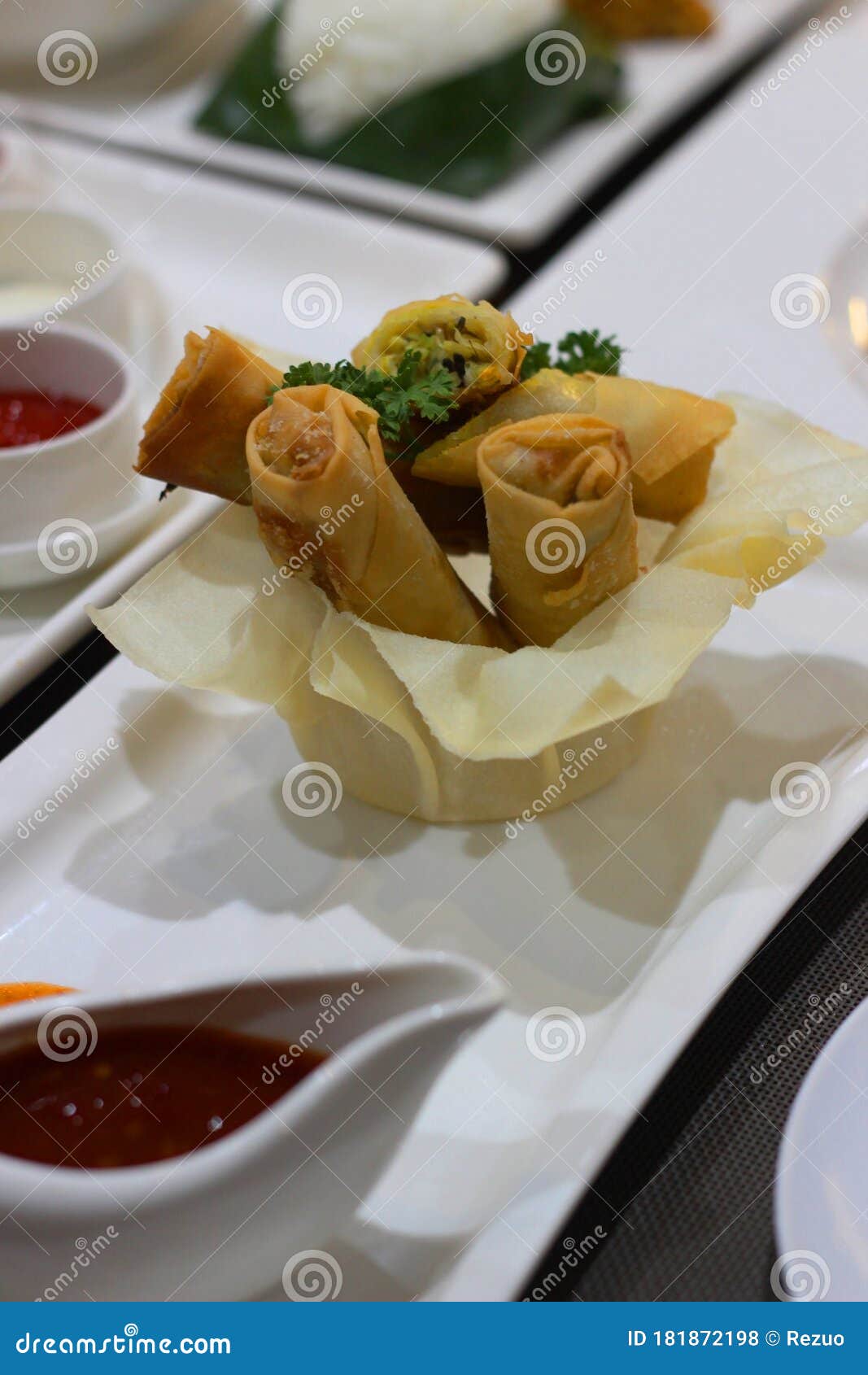 Vegetable spring rolls stock photo. Image of delicious - 181872198