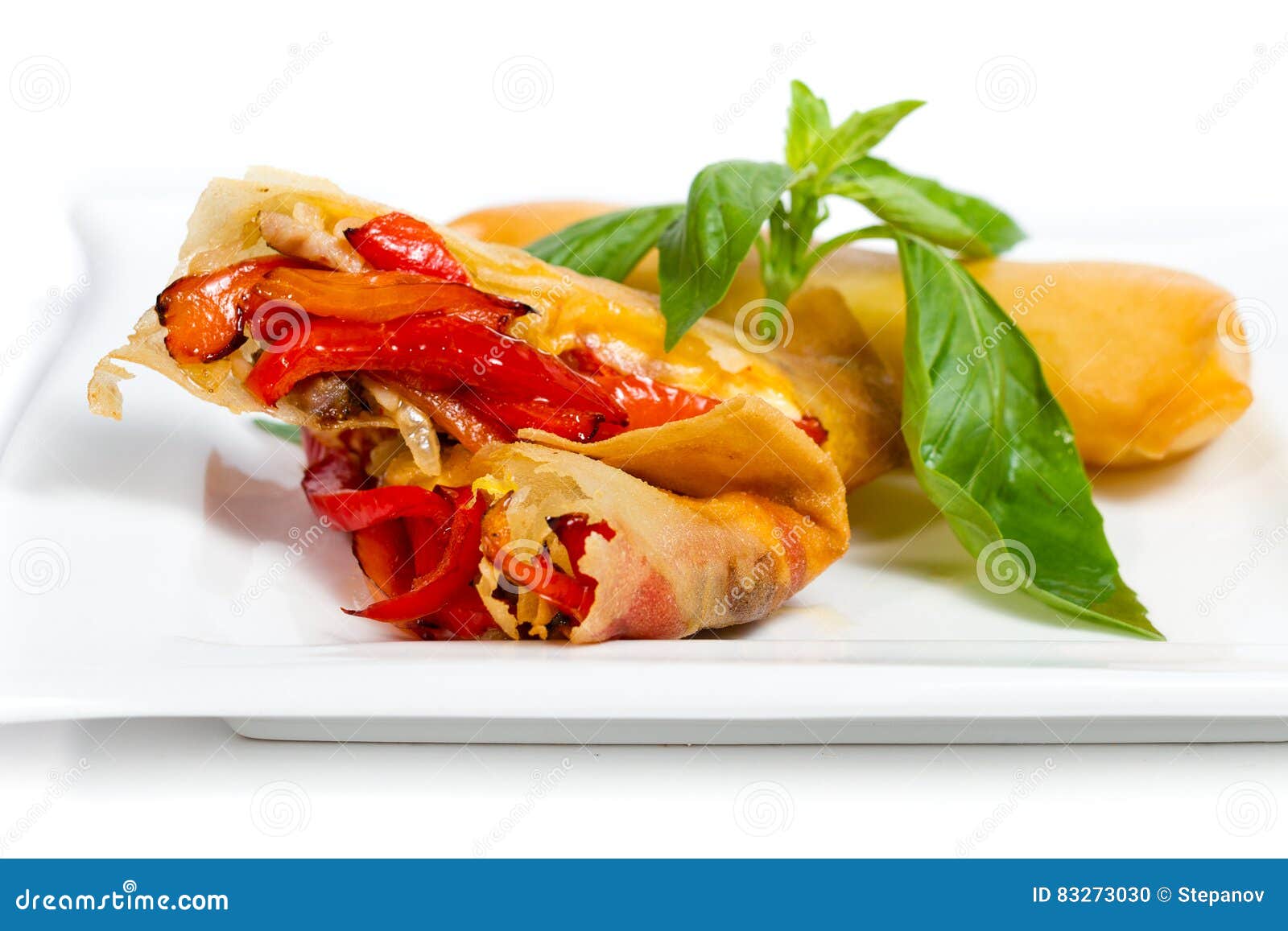 Vegetable Spring Rolls, on White Dish Top View Stock Photo - Image of ...