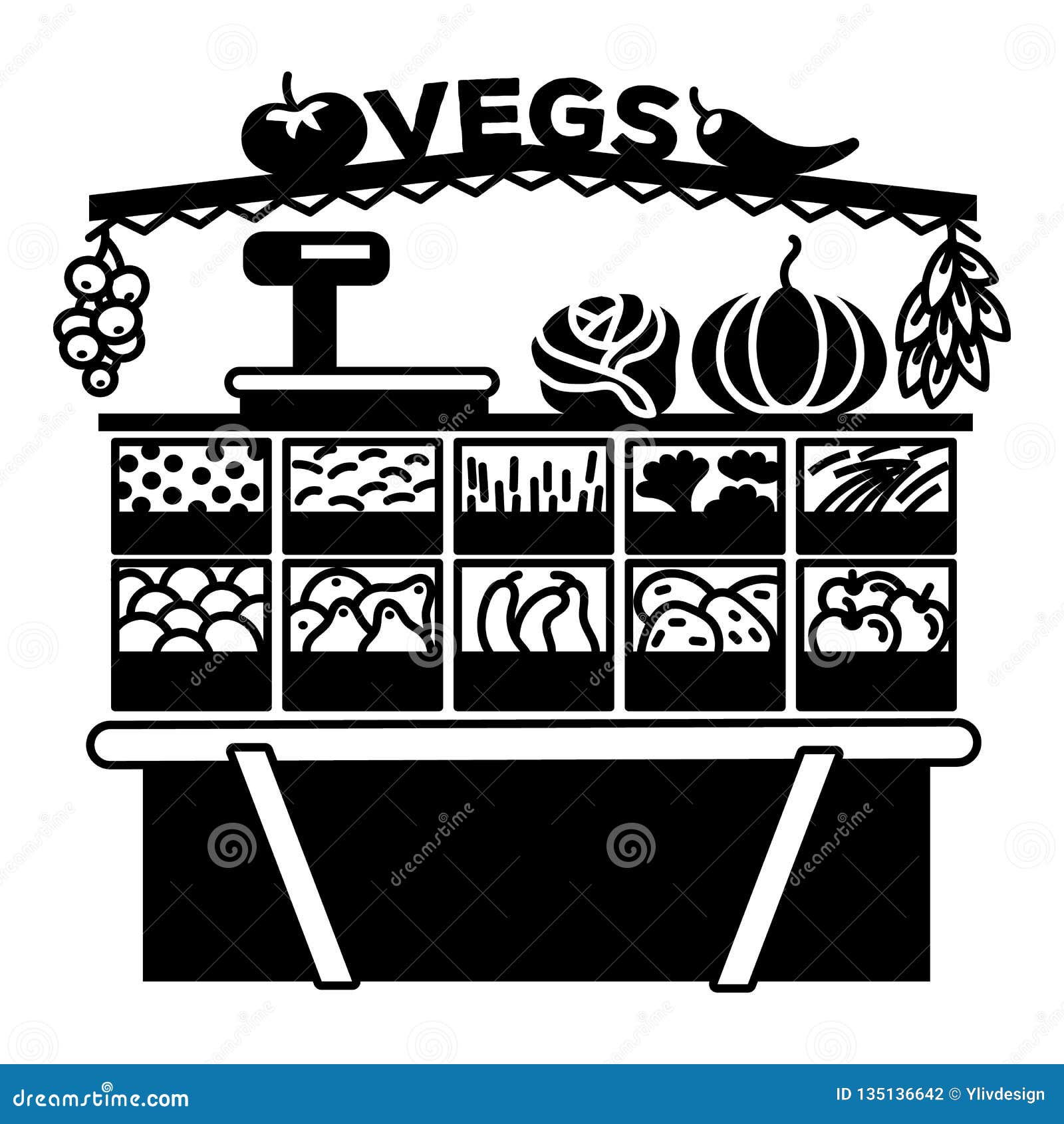 Vegetable Stall Con, Simple Style Stock Vector - Illustration of fresh ...