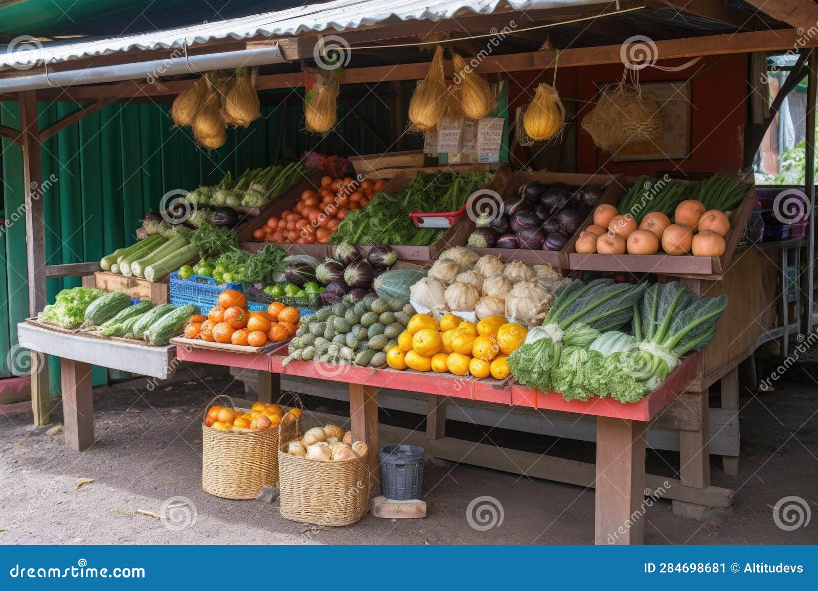 A Vegetable Stand with a Variety of Fruits and Vegetables Stock Image ...
