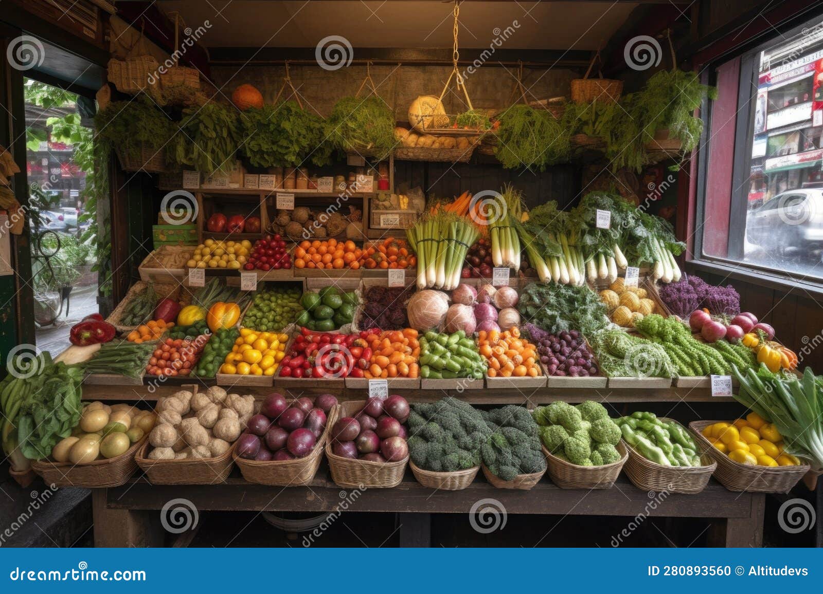 Vegetable Stand with Variety of Fruits and Vegetables on Display Stock ...