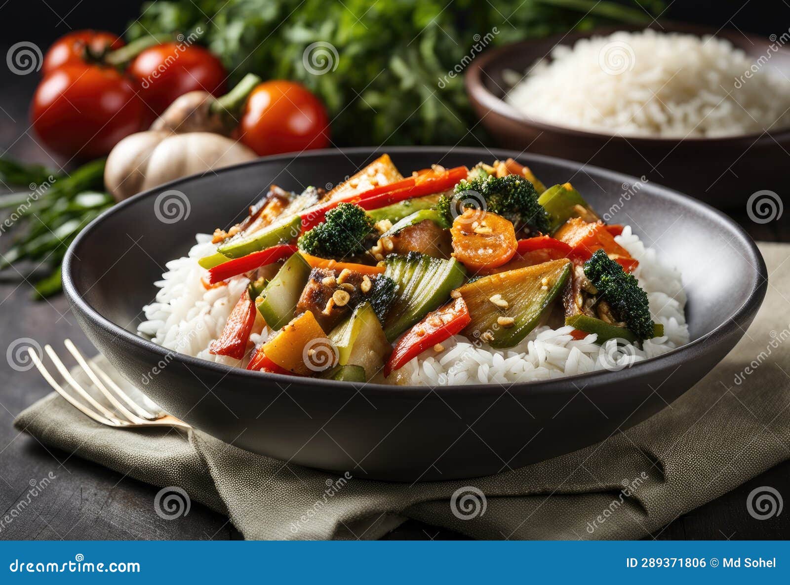 A Vegetable Stir Fry with Rice Stock Illustration - Illustration of ...