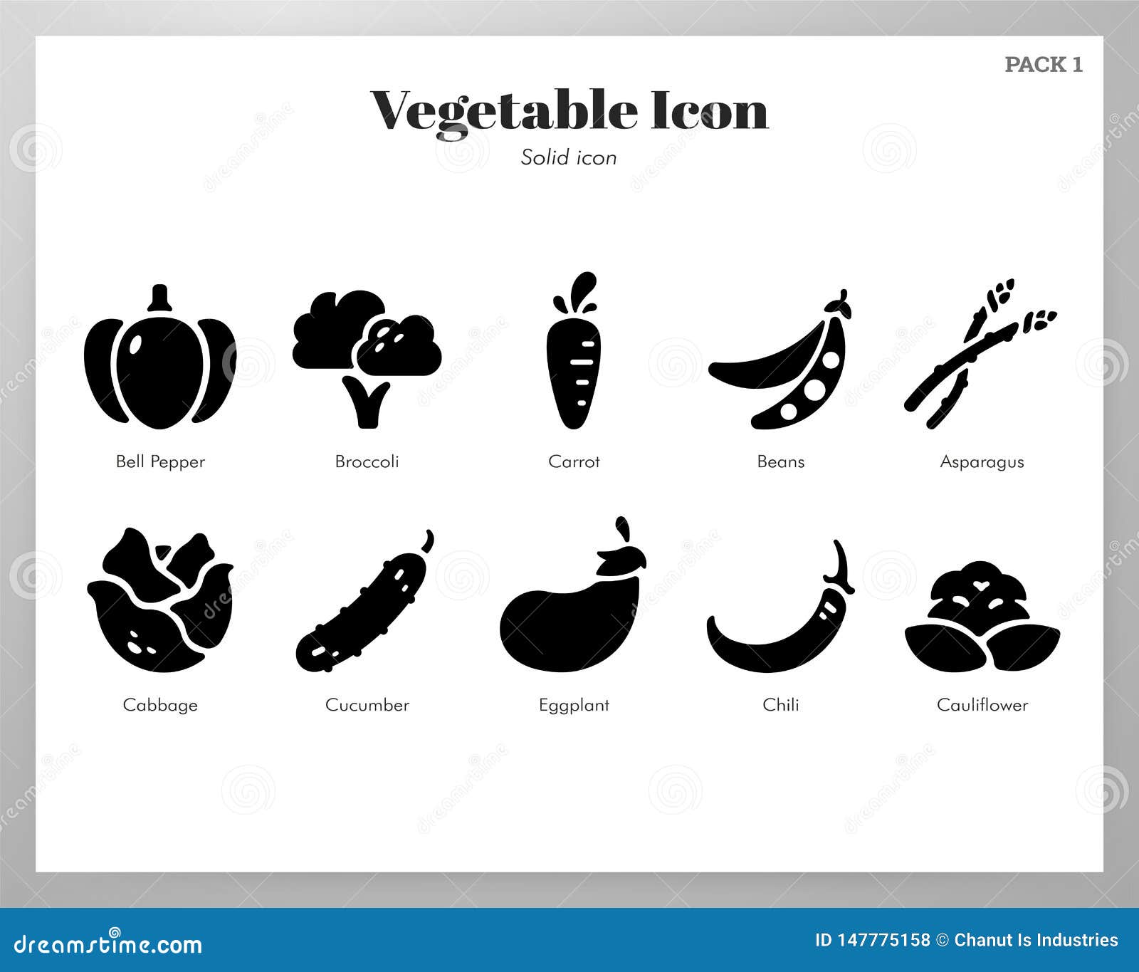Vegetable icons Solid pack stock vector. Illustration of brocolli ...