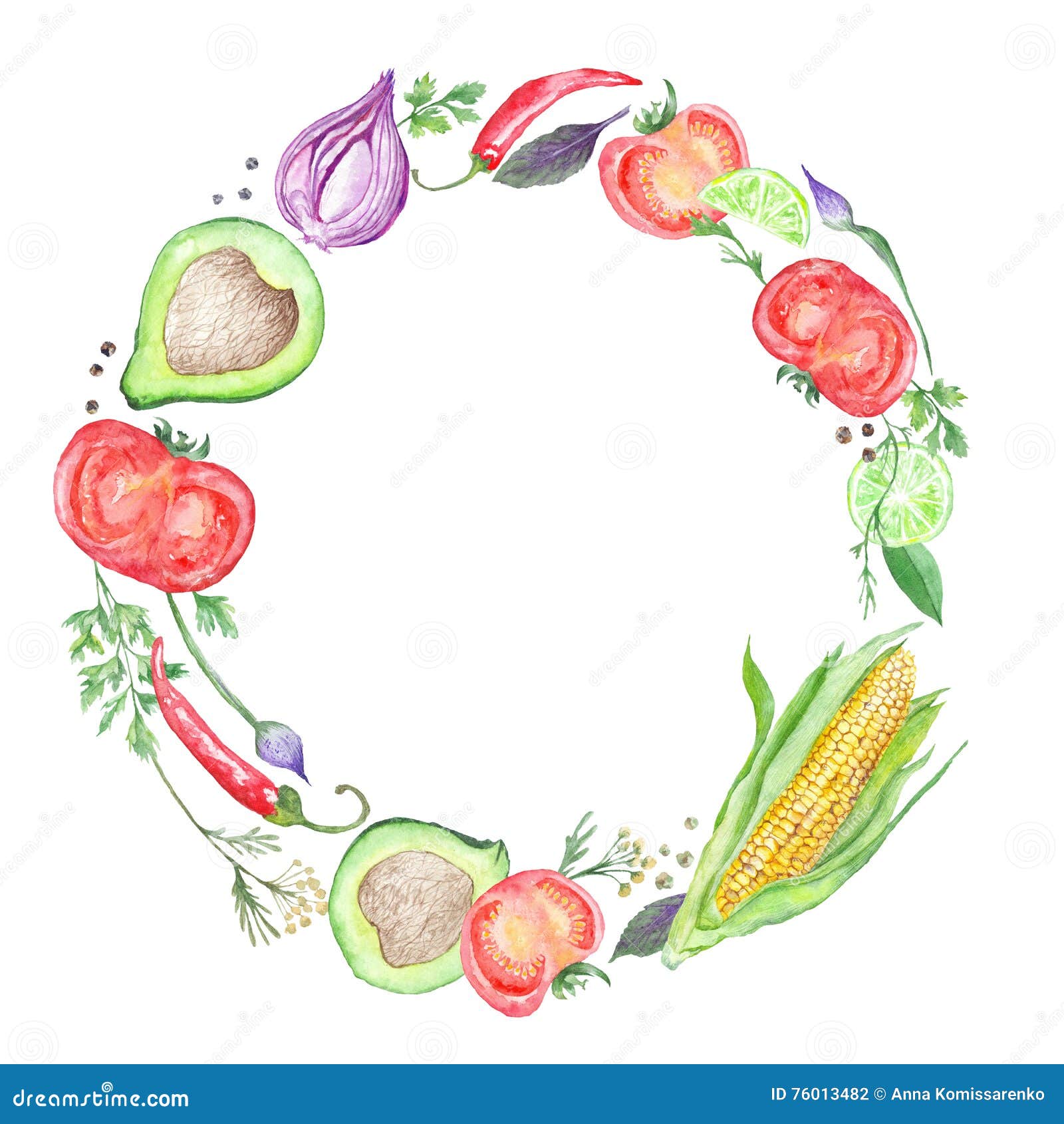 Vegetable Wreath on White Background Stock Illustration - Illustration ...