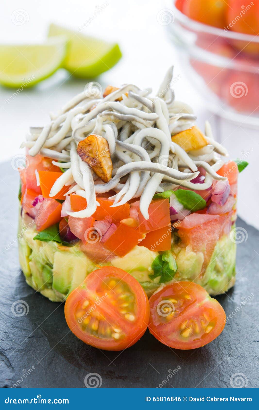 Vegetables and Baby Eel or Elvers Tartar Stock Photo - Image of ...