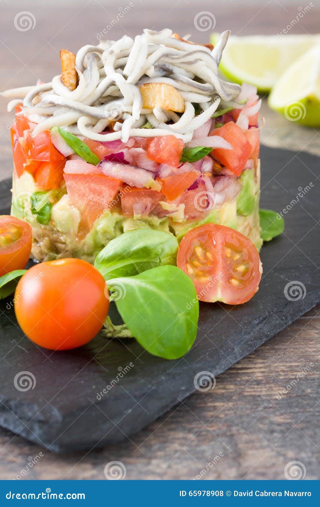 Vegetables and Baby Eel or Elvers Tartar Stock Photo - Image of salad ...