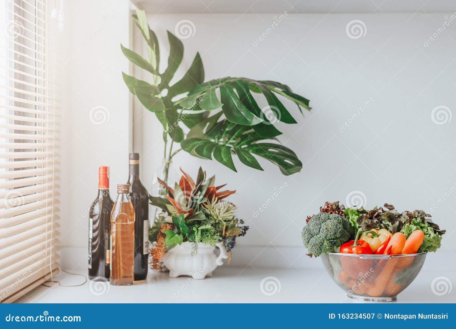 Vegetables Basket on Kitchen Counter Stock Image - Image of clean ...