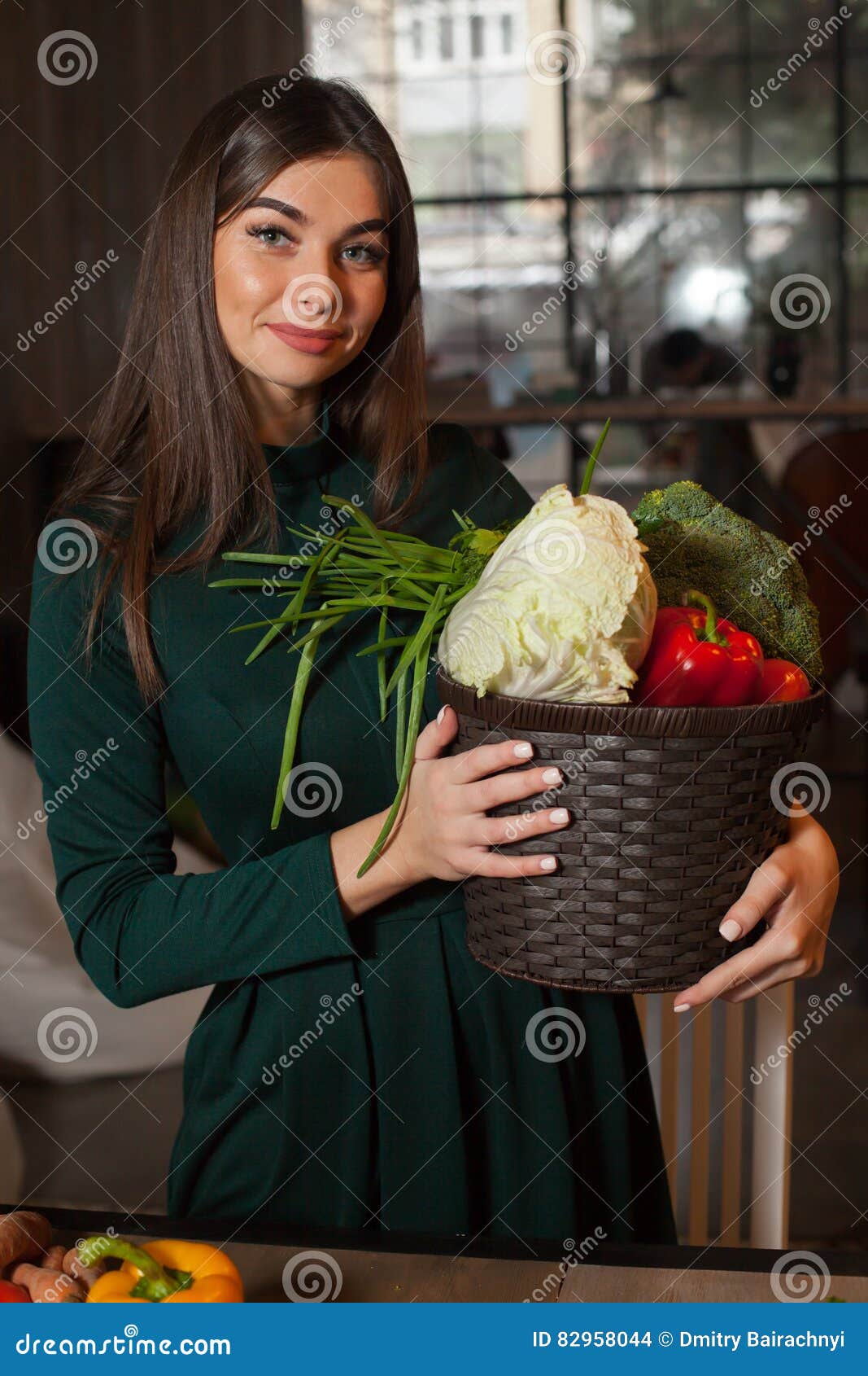 Vegetables in Basket and Woman Stock Photo - Image of freshness ...