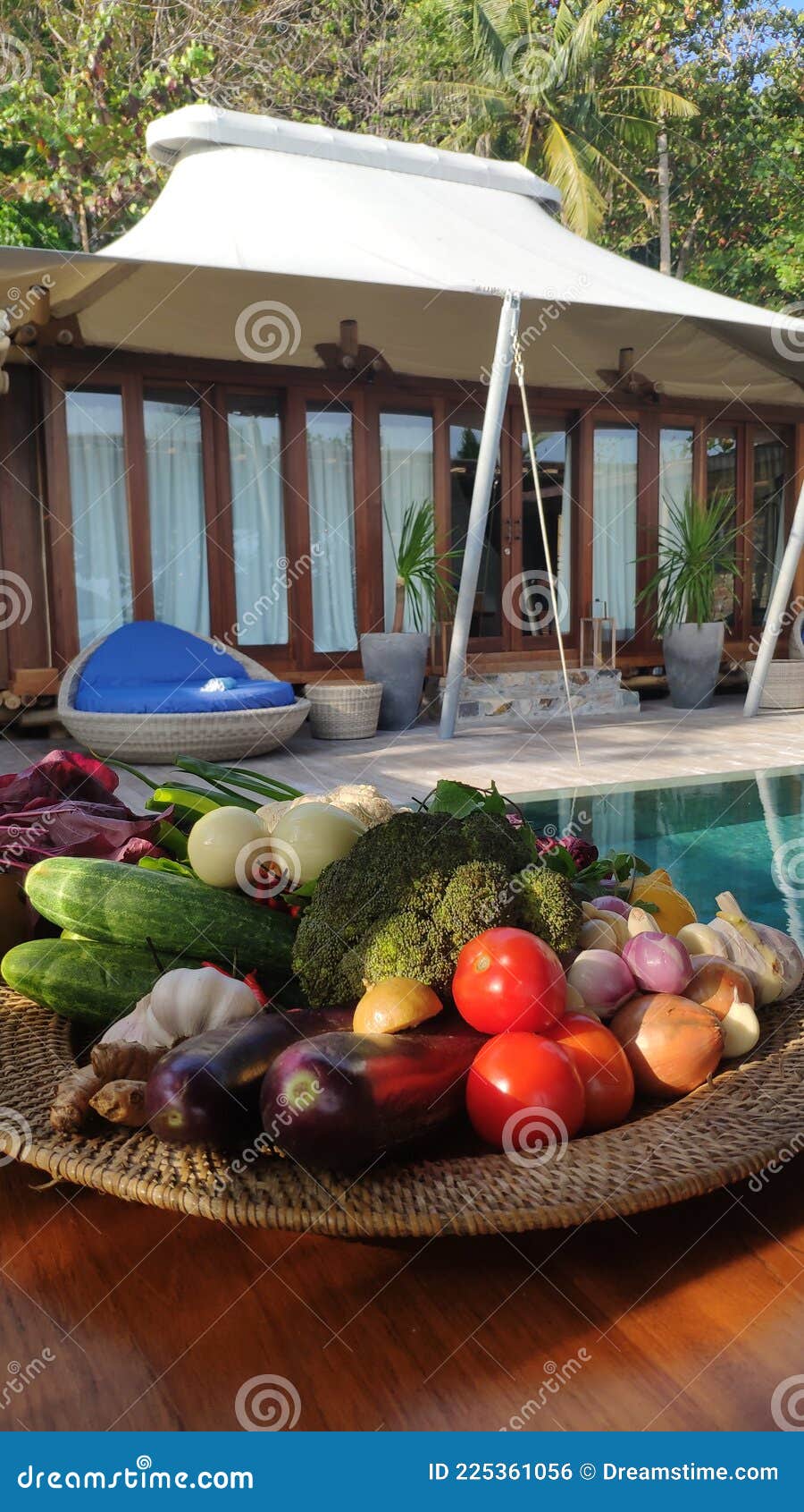 Vegetables on the Beautiful Pavilion with Pool Stock Photo - Image of ...