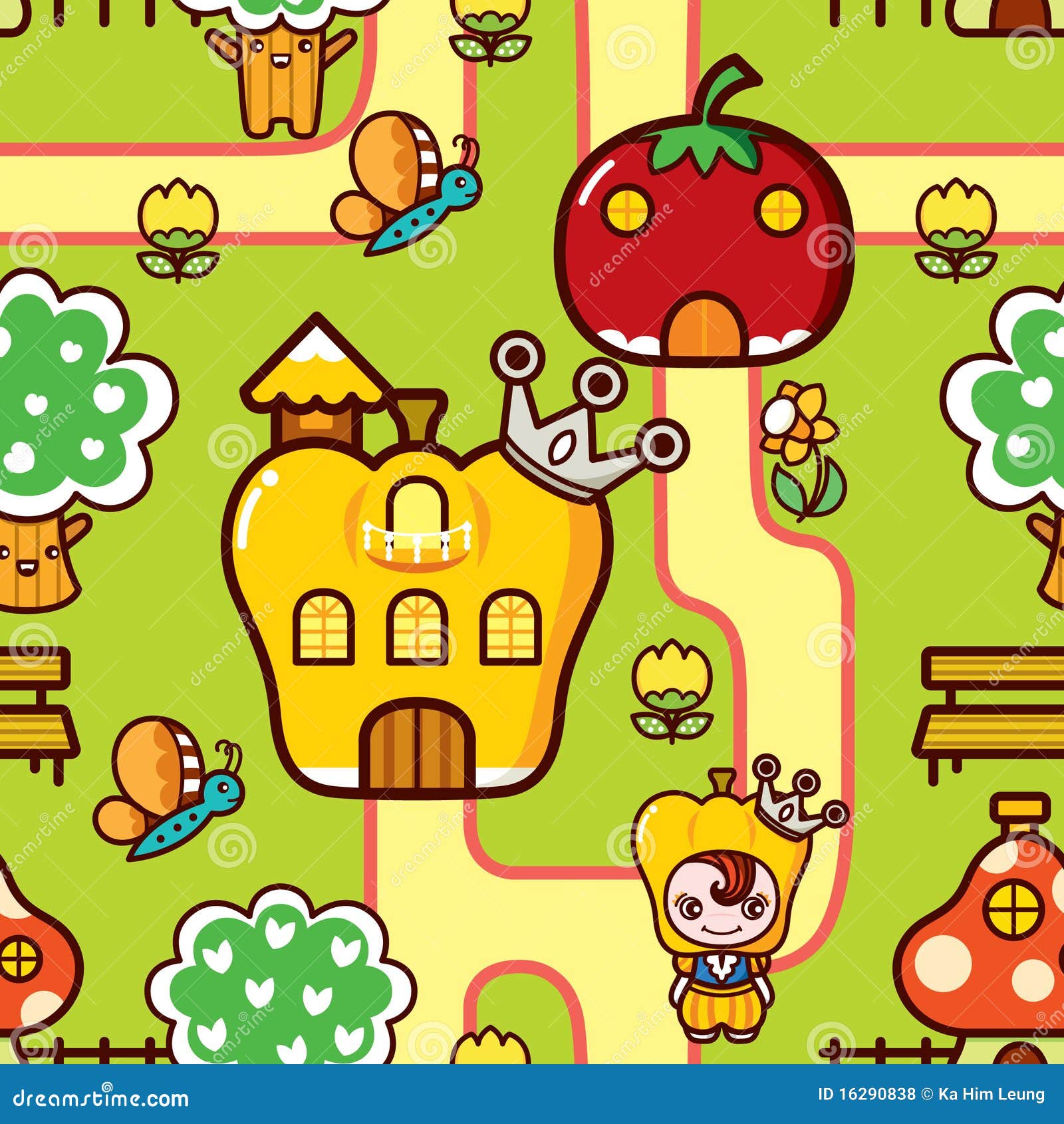 Vegetables Cartoon Dreamland Stock Vector - Illustration of pattern ...