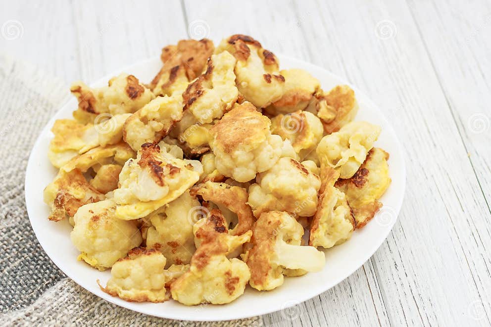 Vegetables Cauliflower Fried in Egg and Flour Batter Stock Image ...