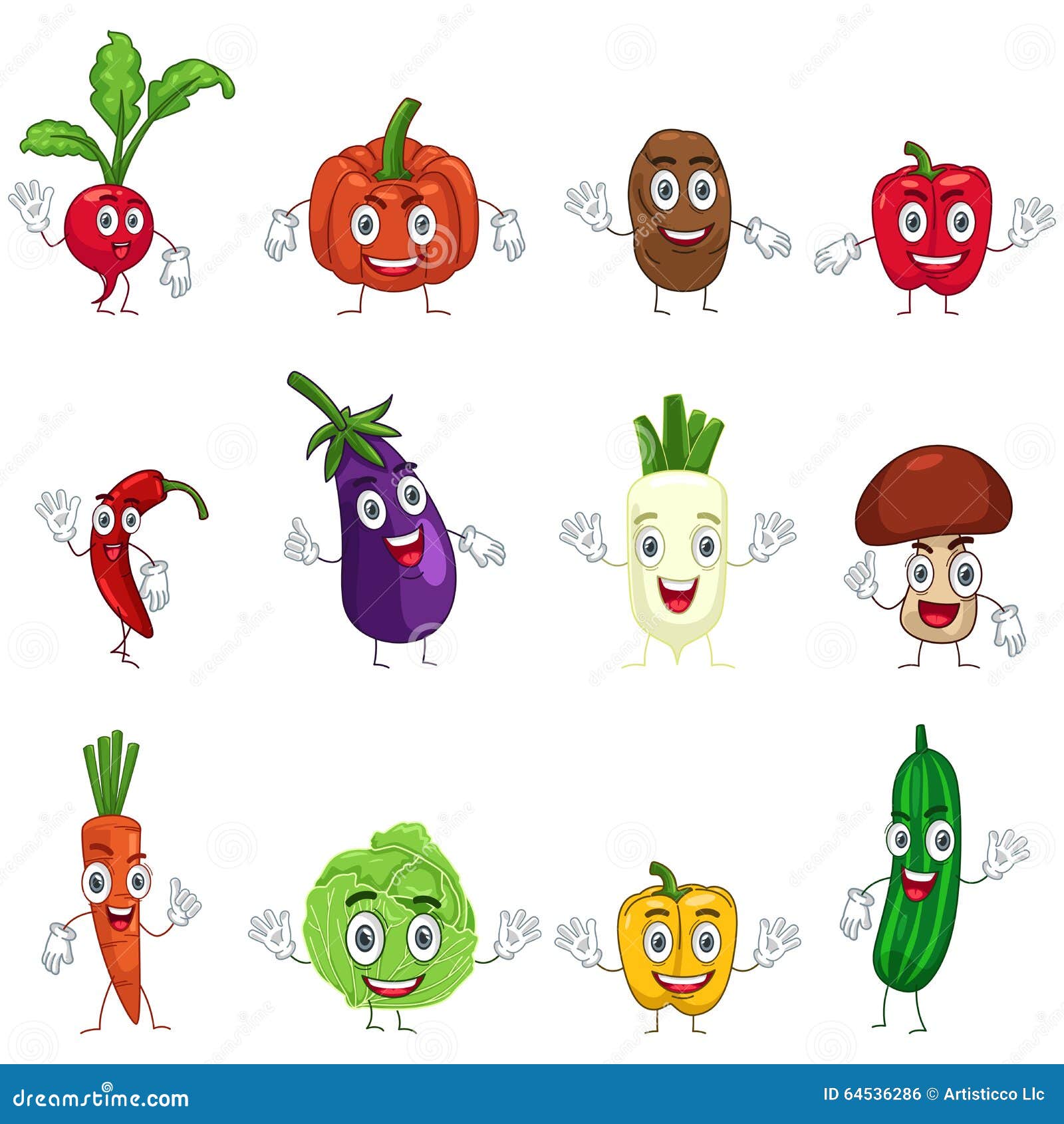 Vegetables in Characters stock vector. Illustration of radish - 64536286