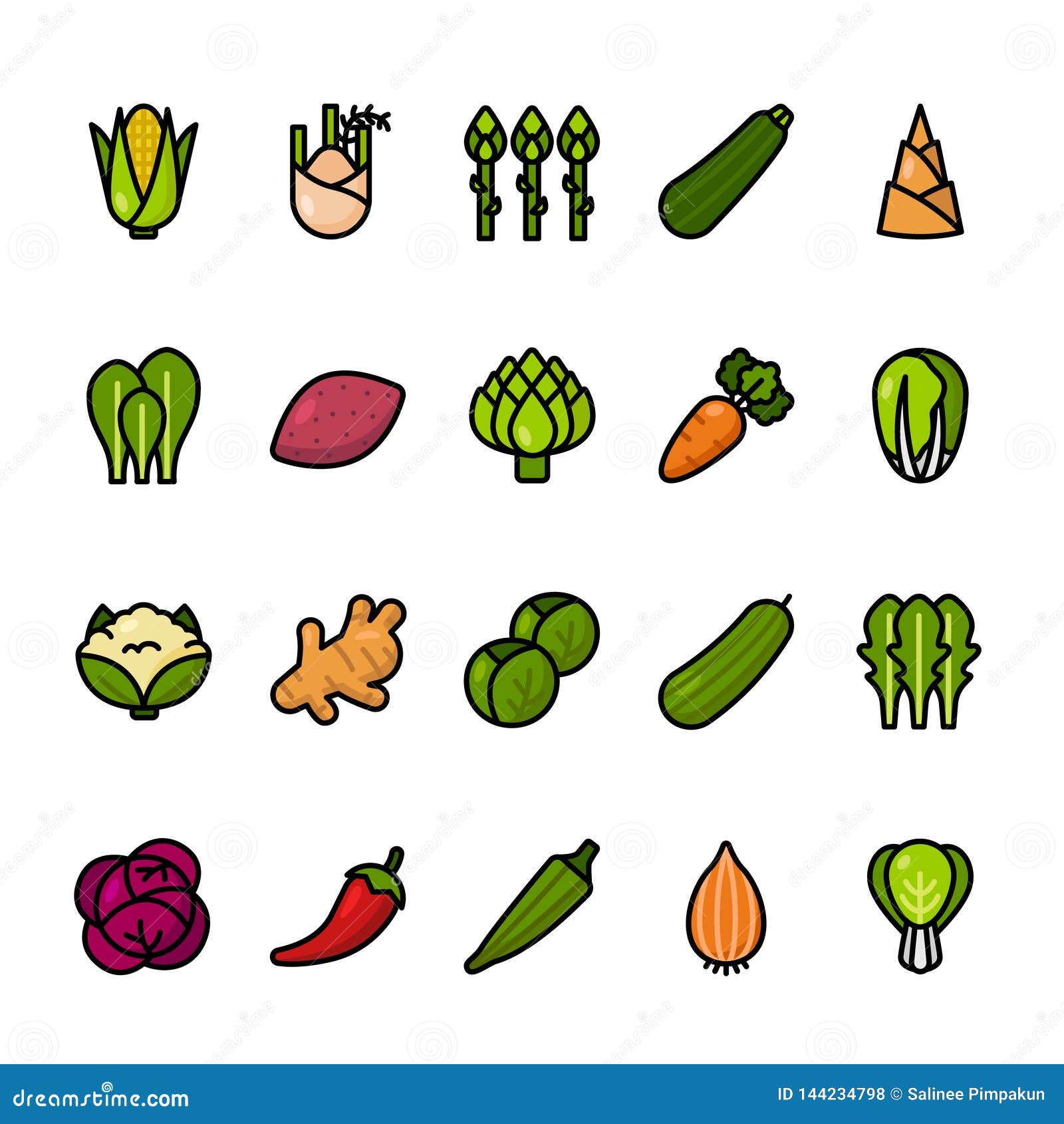 Color Line Icon Set of Vegetables. Pixel Perfect Icons. Stock ... Color Line Icon Set of Vegetables. Pixel Perfect Icons. Stock ...