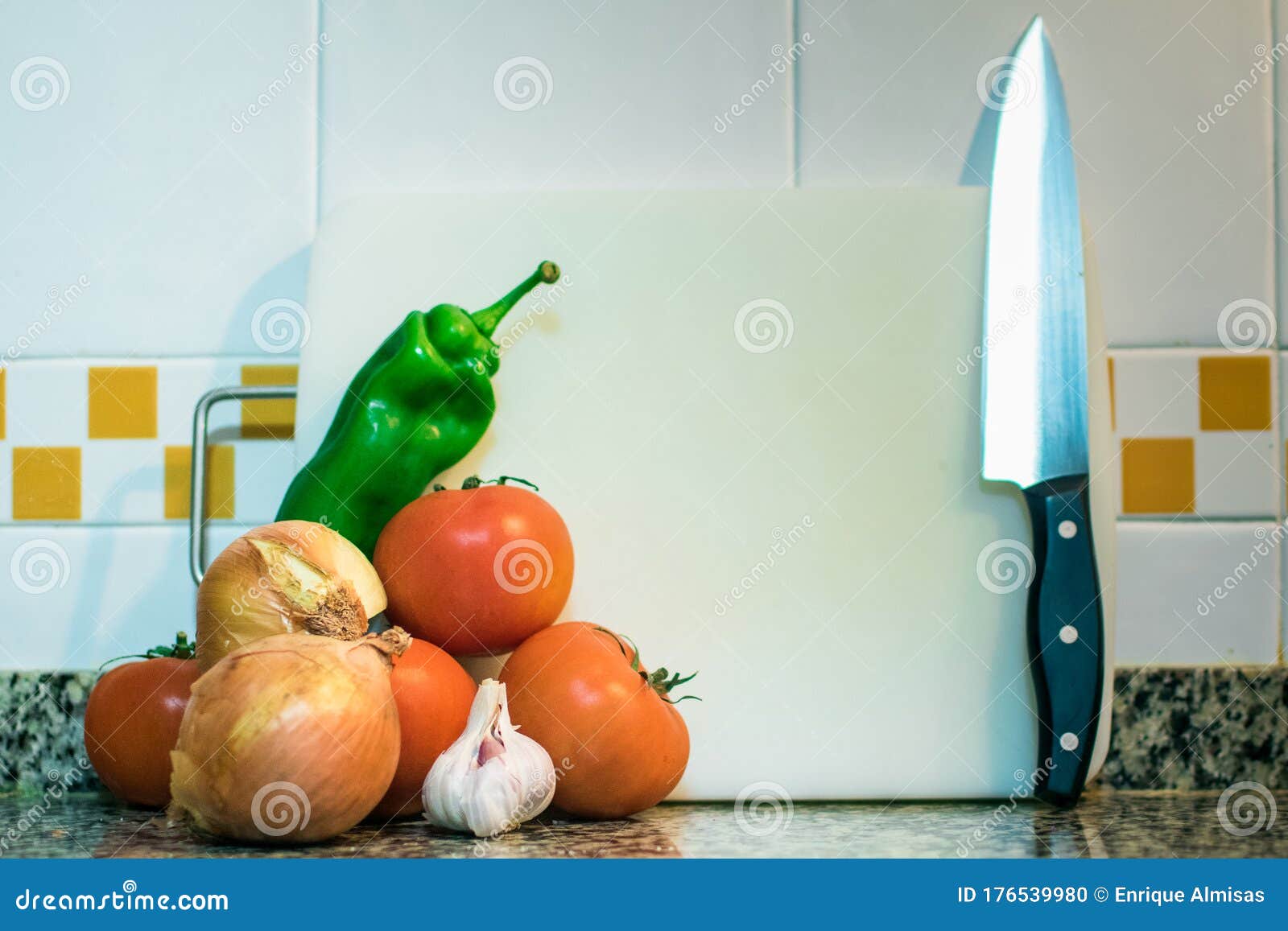 Vegetables with a Cutting Board in the Background Stock Photo - Image ...