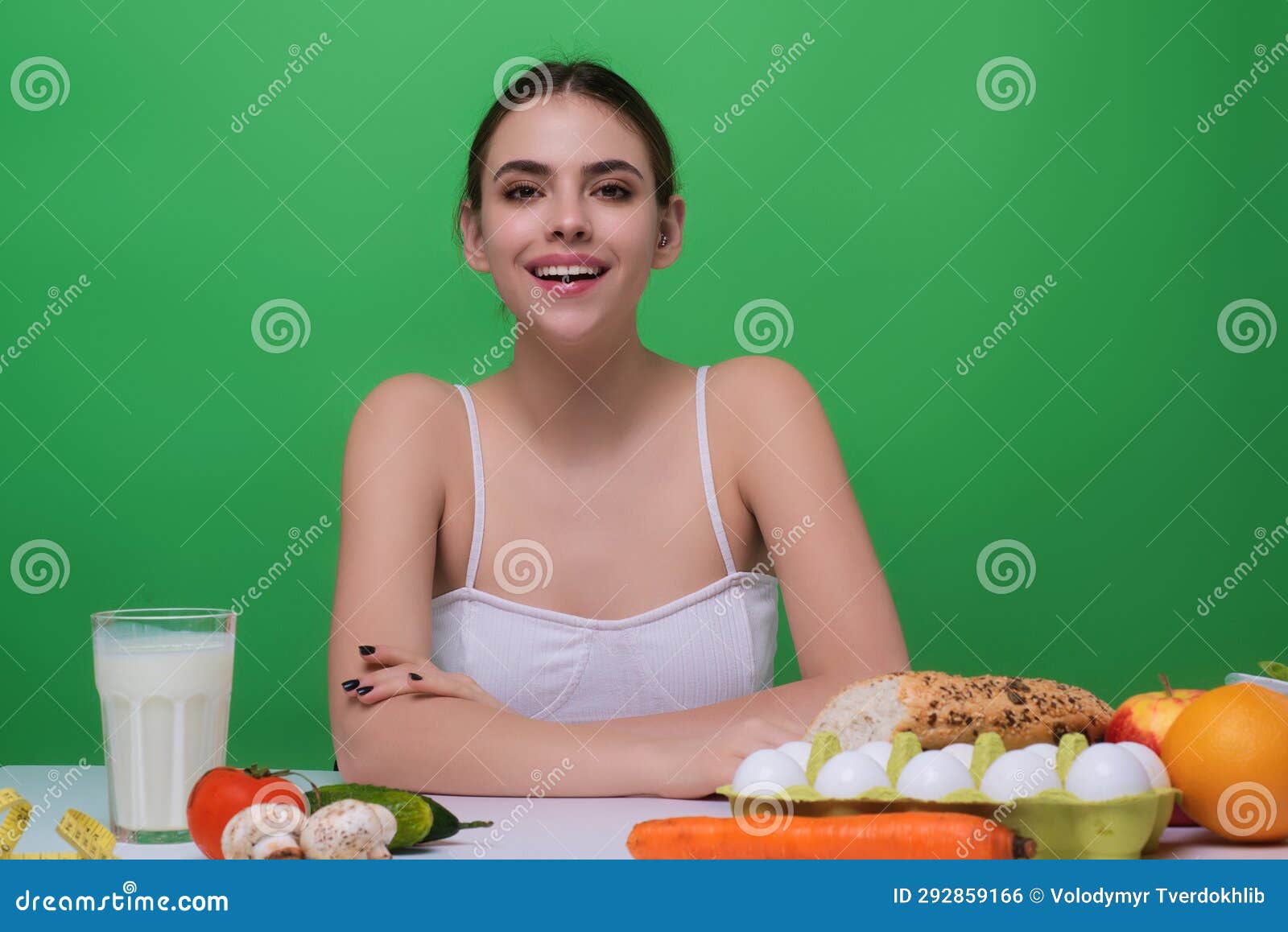 Vegetables Diet Young Woman Eating Healthy Food Dieting Girl Eating