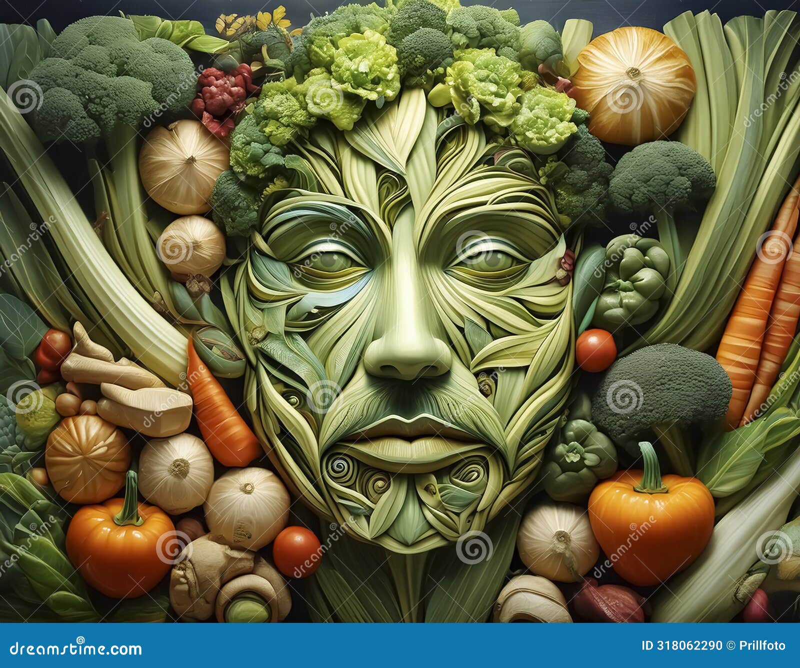 Vegetables face stock illustration. Illustration of vegan - 318062290