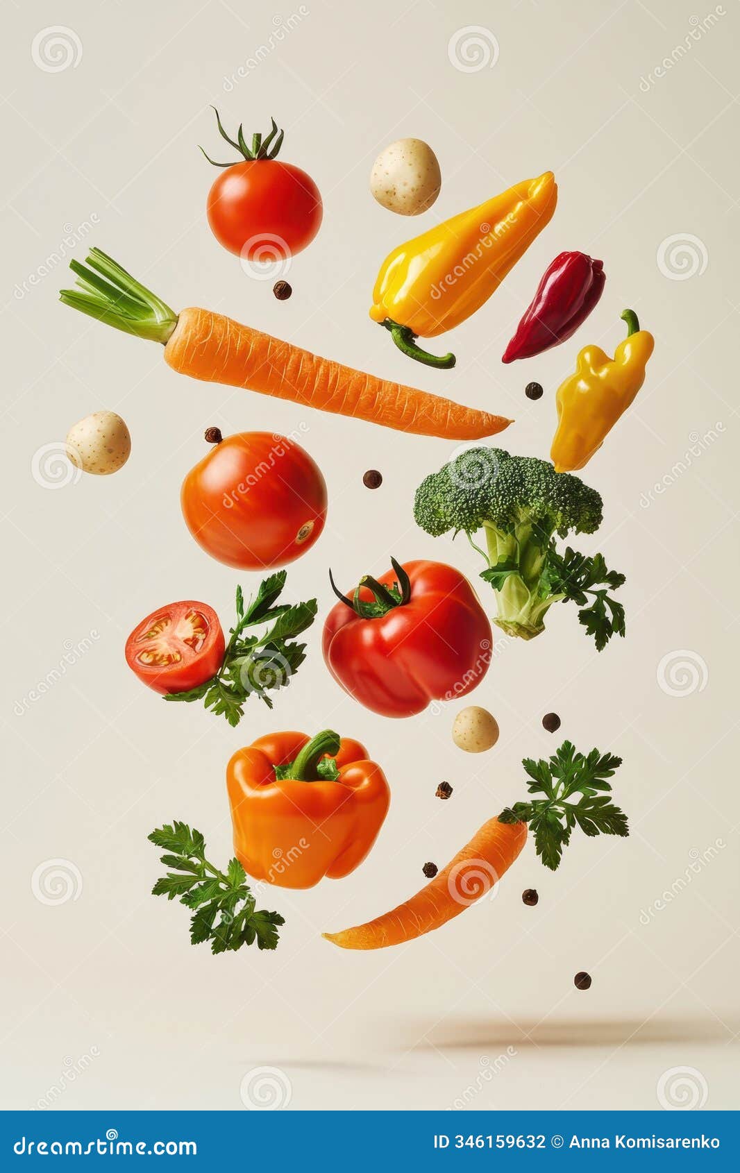Vegetables Falling on a Light Background. Selective Focus Stock ...