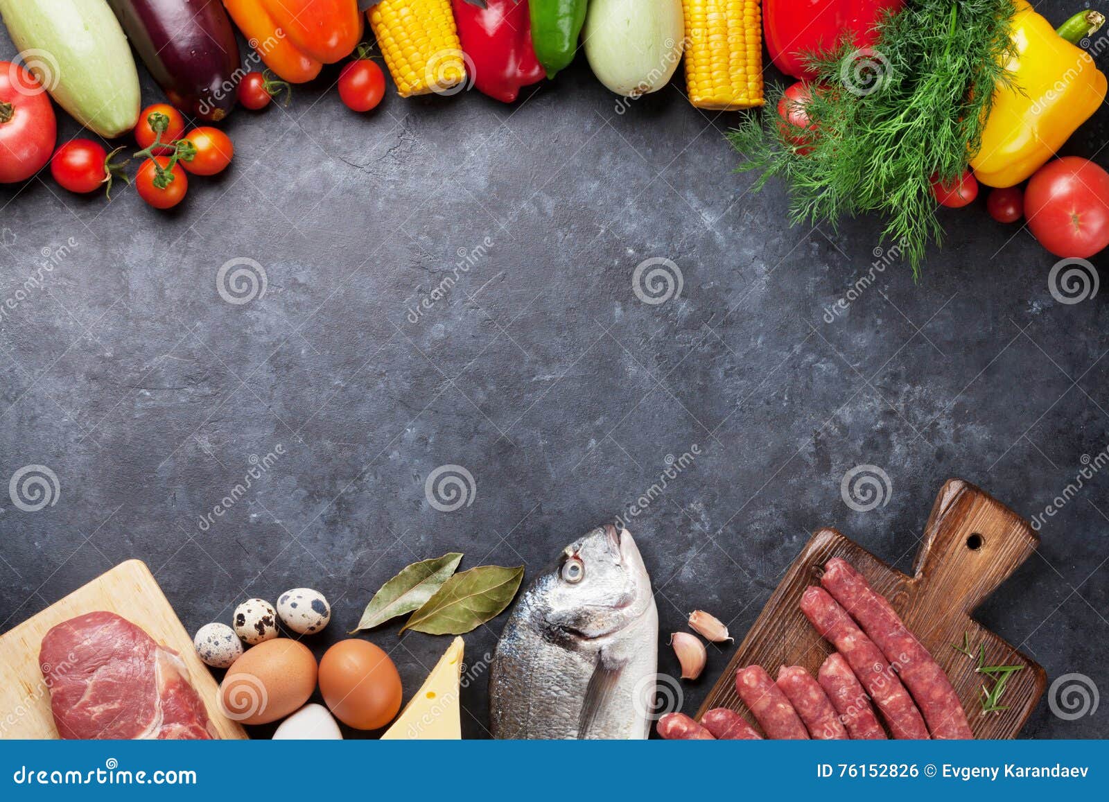 Vegetables, Fish and Meat Cooking Stock Photo - Image of diet, protein ...