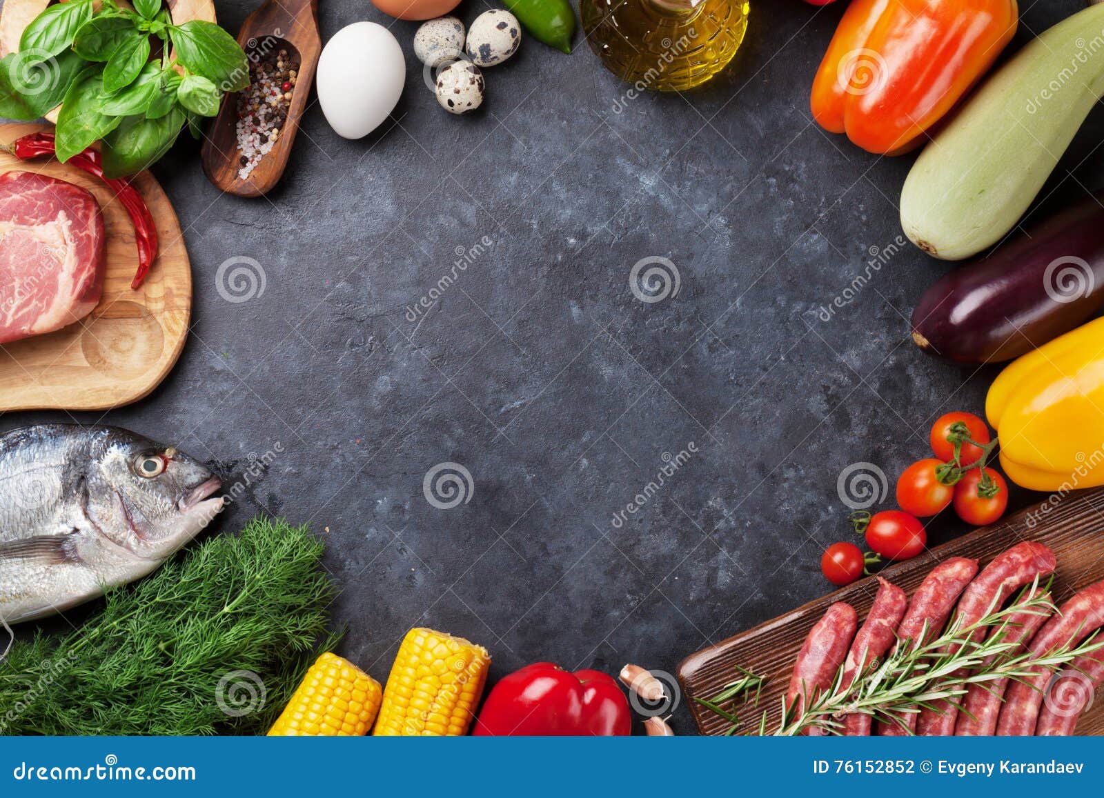 Vegetables, Fish and Meat Cooking Stock Photo - Image of cutting, meat ...