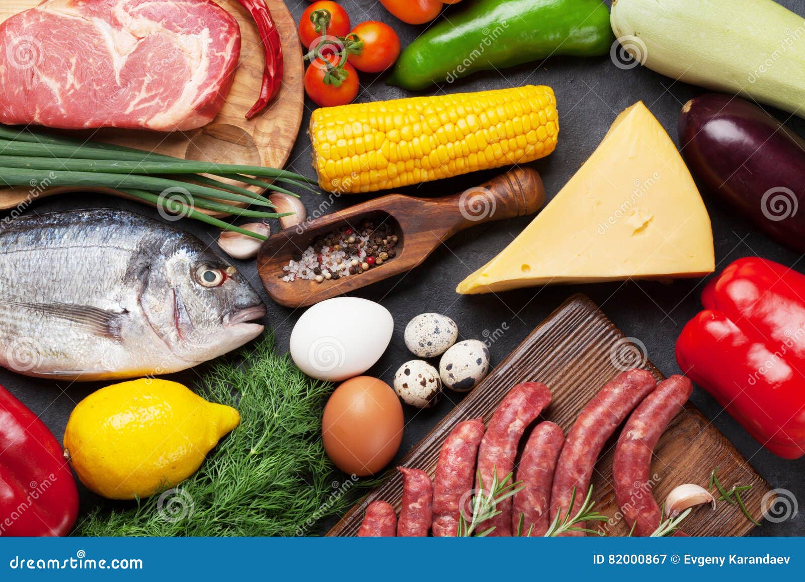 Vegetables, Fish, Meat and Ingredients Cooking Stock Image - Image of ...