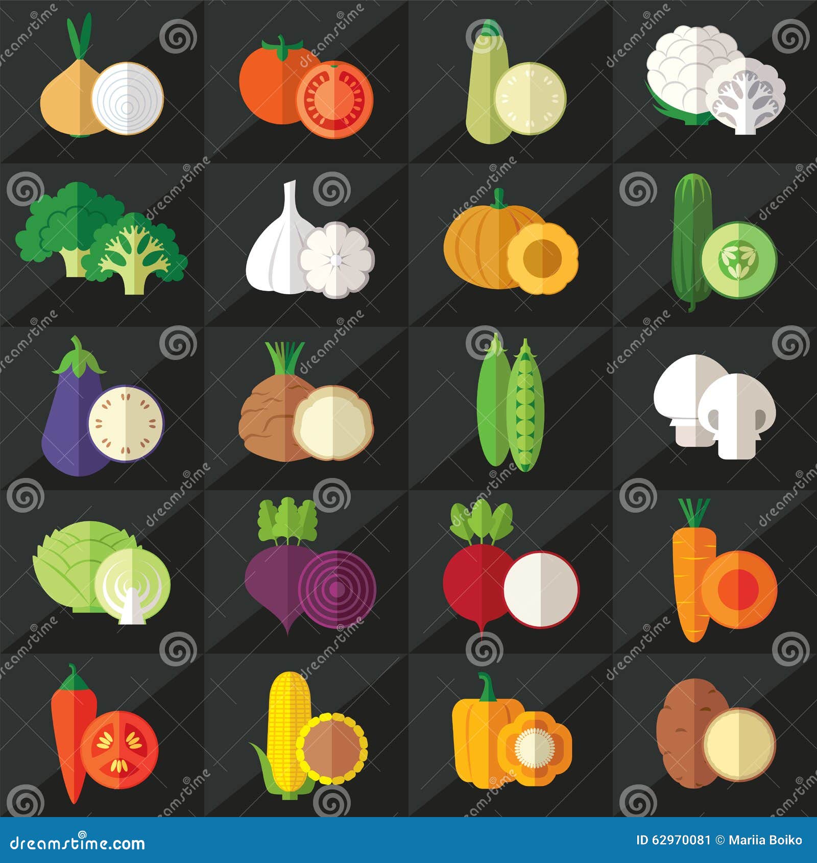 Vegetables Flat Icons Set Vector Stock Vector - Illustration of lunch ...